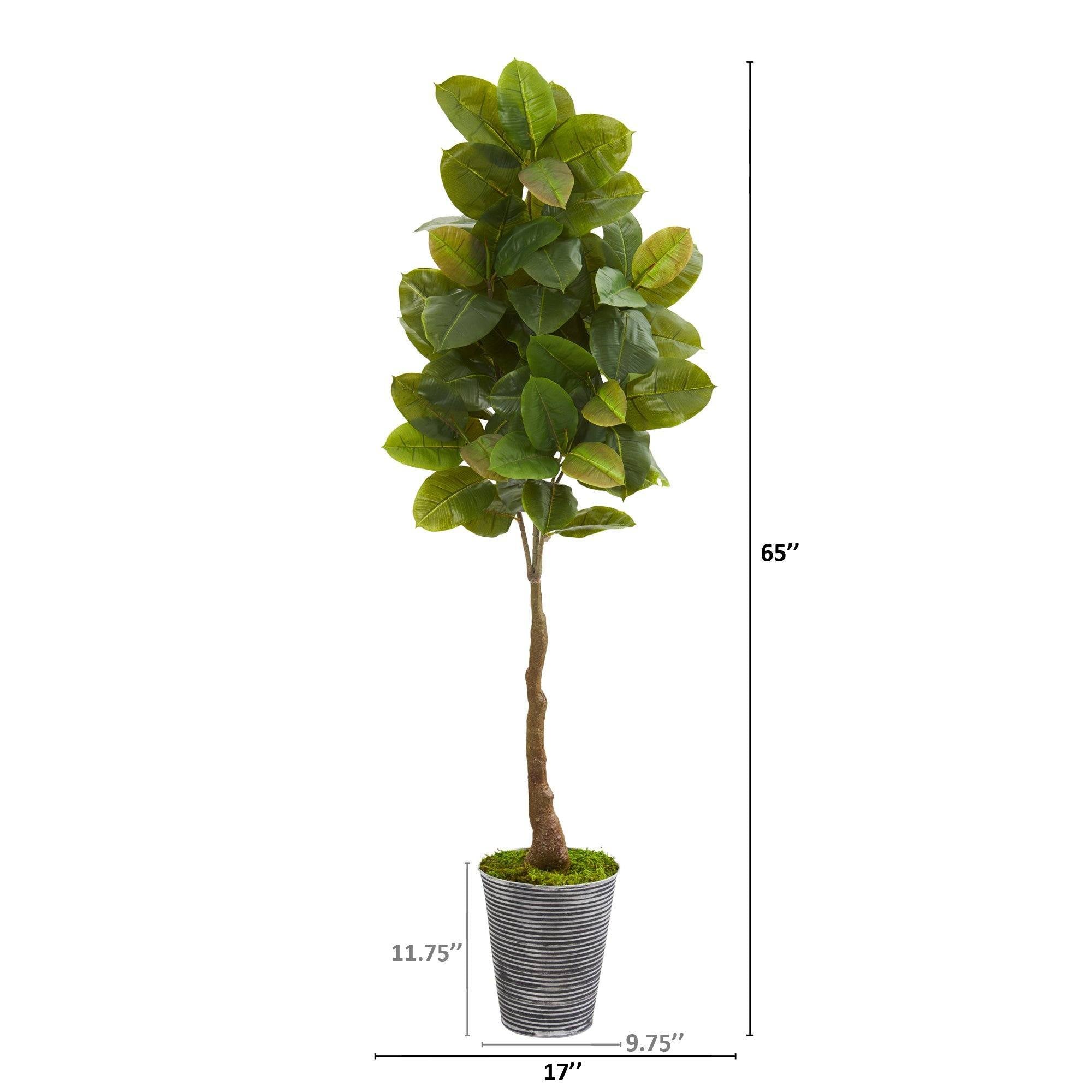 65” Rubber Leaf Artificial Tree in Decorative Tin Planter (Real Touch ...