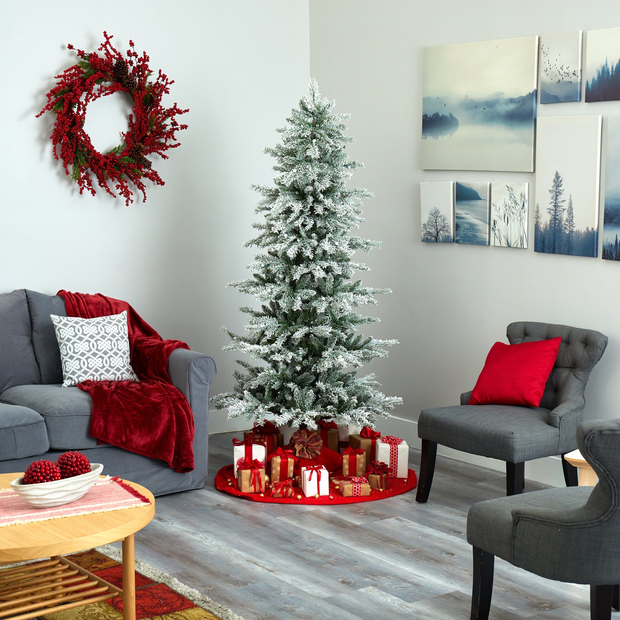 Slim flocked christmas tree store