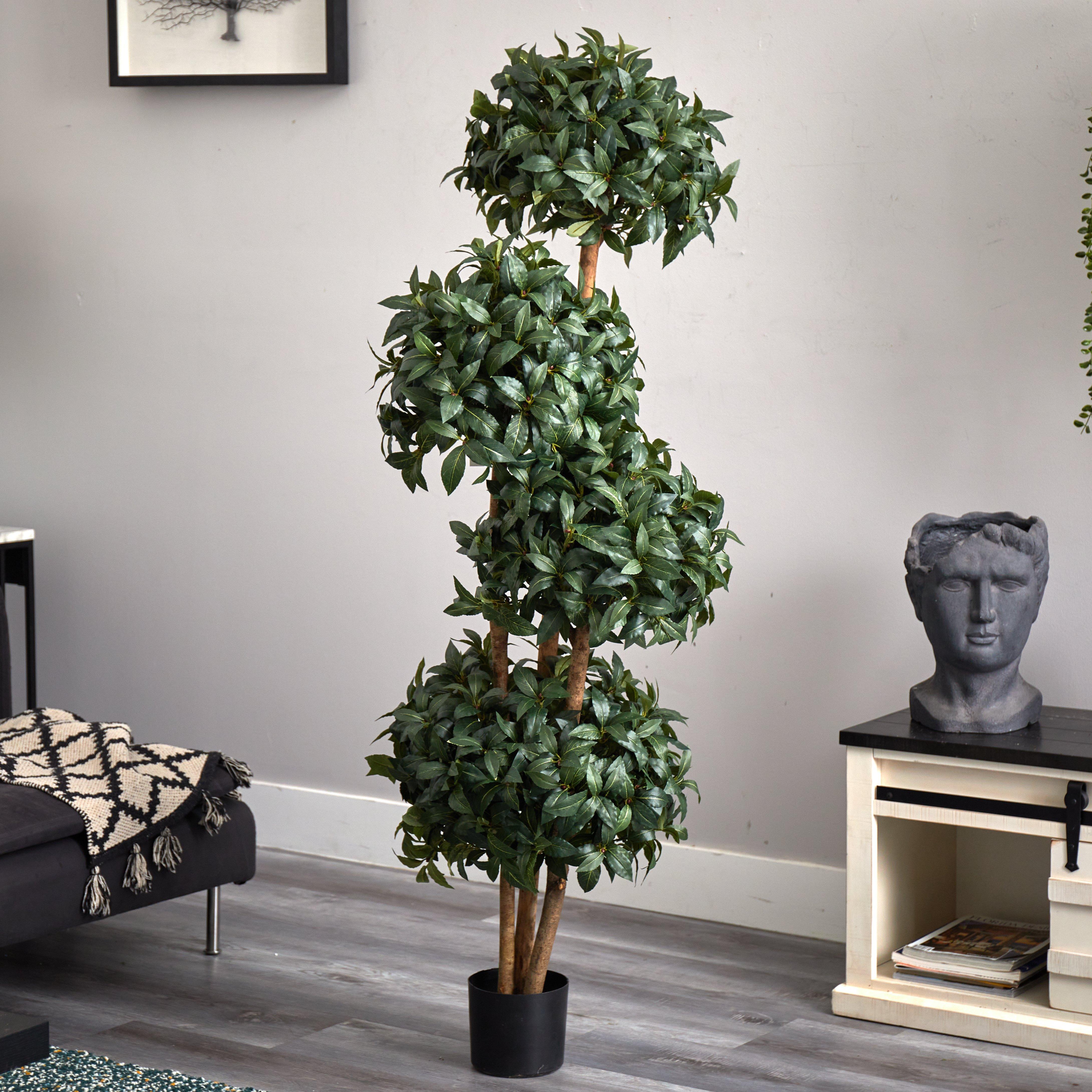 69" Sweet Bay Topiary w/4 Balls Silk Tree | Nearly Natural"