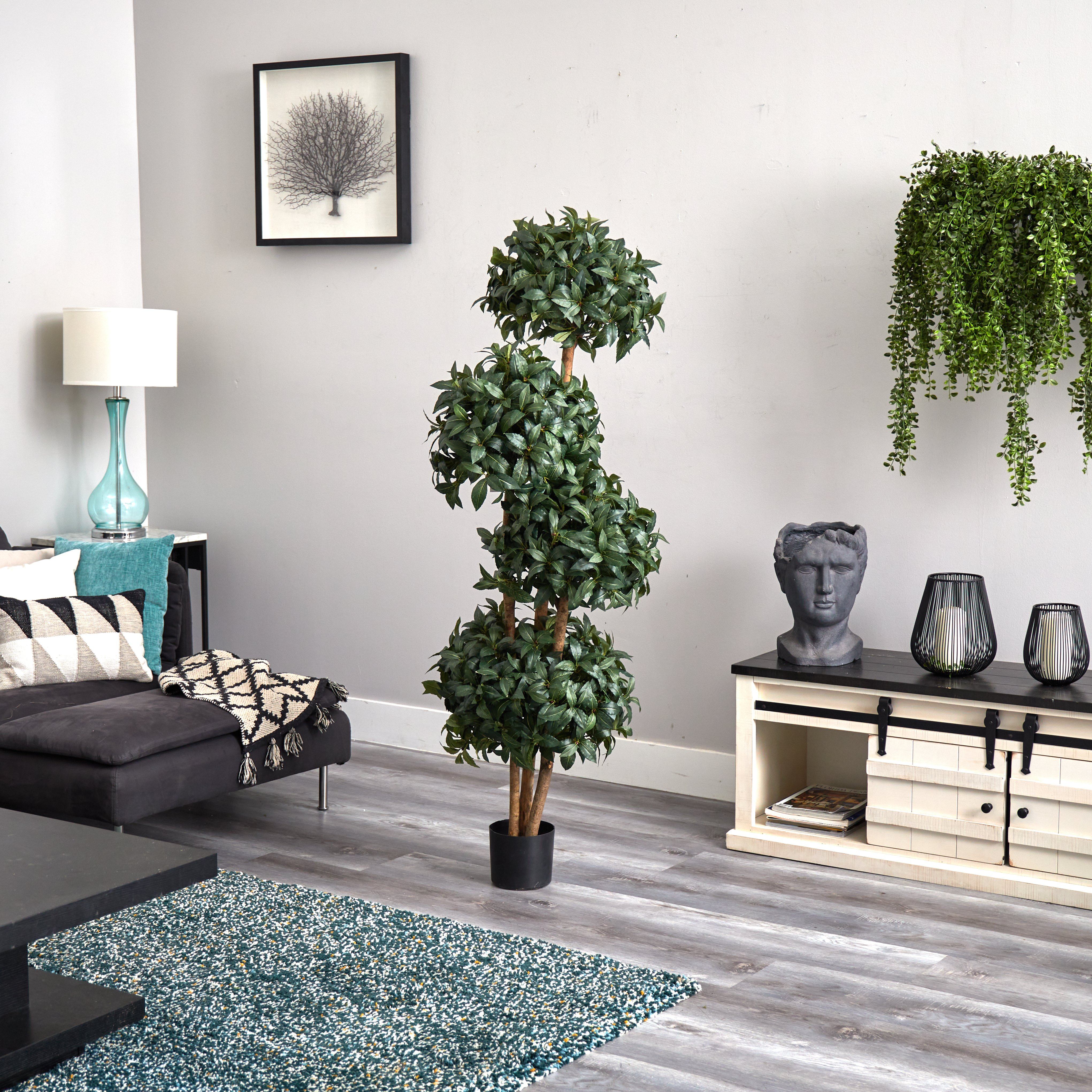 69" Sweet Bay Topiary w/4 Balls Silk Tree | Nearly Natural"