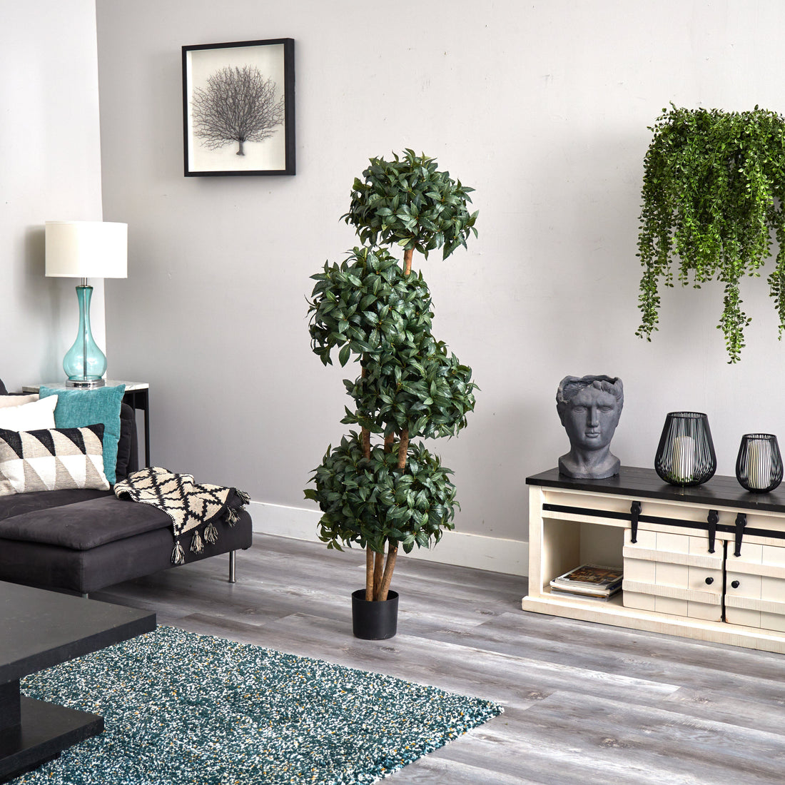69" Sweet Bay Topiary w/4 Balls Silk Tree | Nearly Natural"