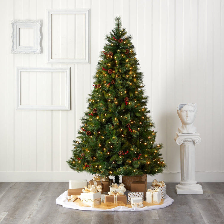 7’ Aberdeen Spruce Artificial Christmas Tree with 500 Clear LED Lights ...