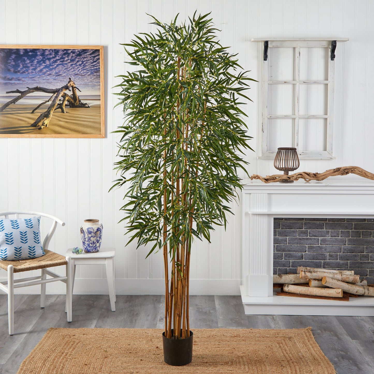 7' Fancy Style Slim Bamboo Silk Tree | Nearly Natural