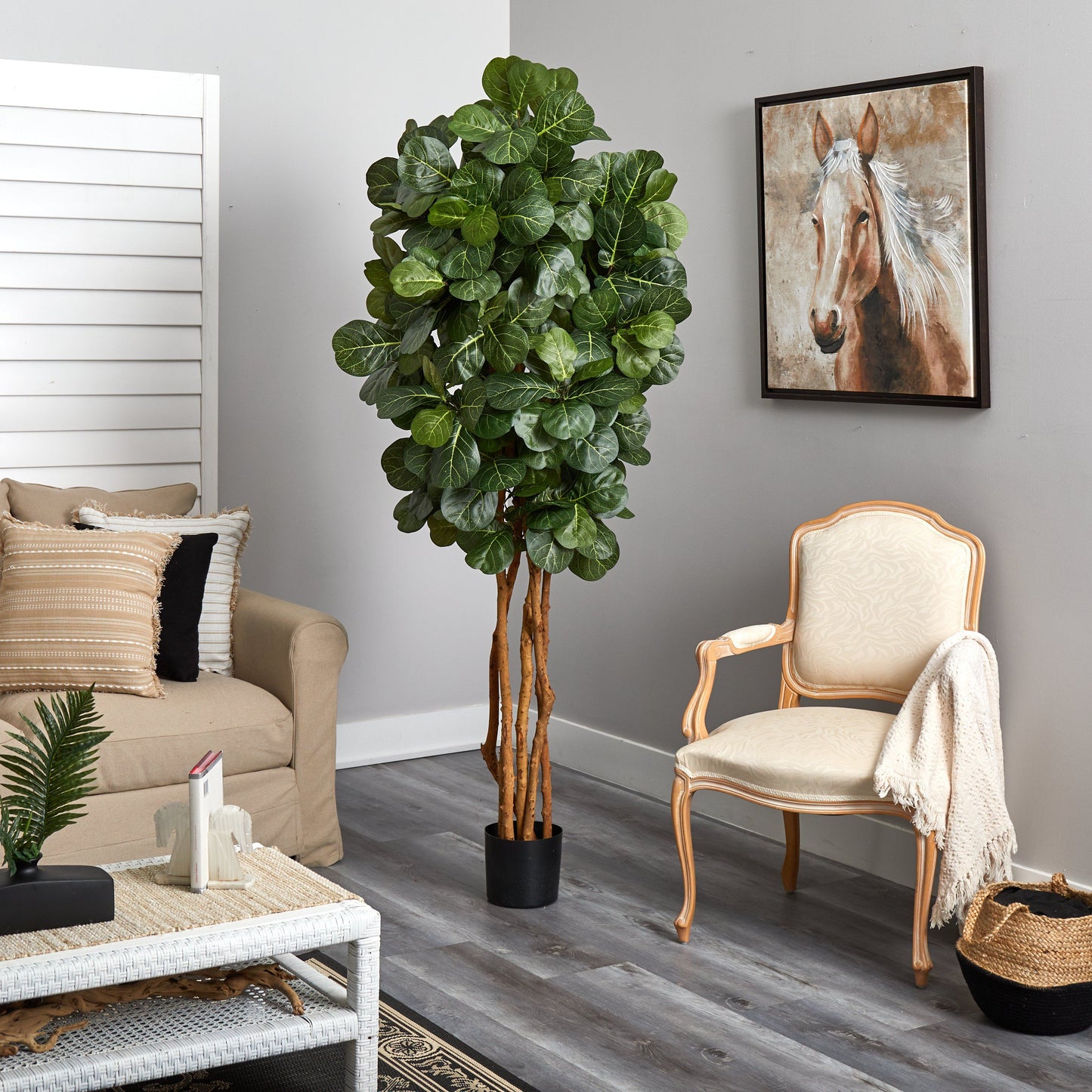 7’ Fiddle Leaf Fig Artificial Tree Beige Trunk | Nearly Natural
