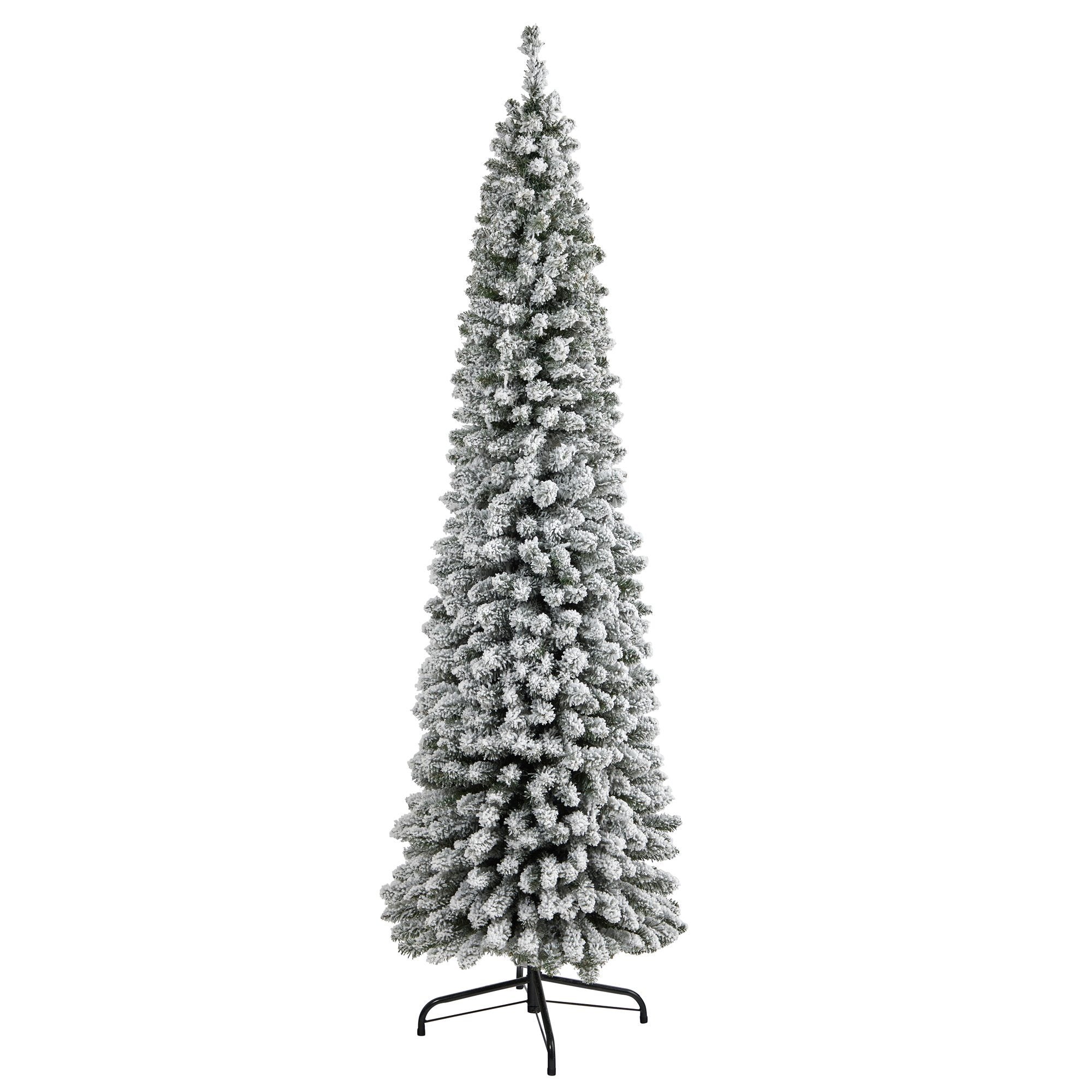 7’ Flocked Pencil Artificial Christmas Tree with 574 Bendable Branches ...