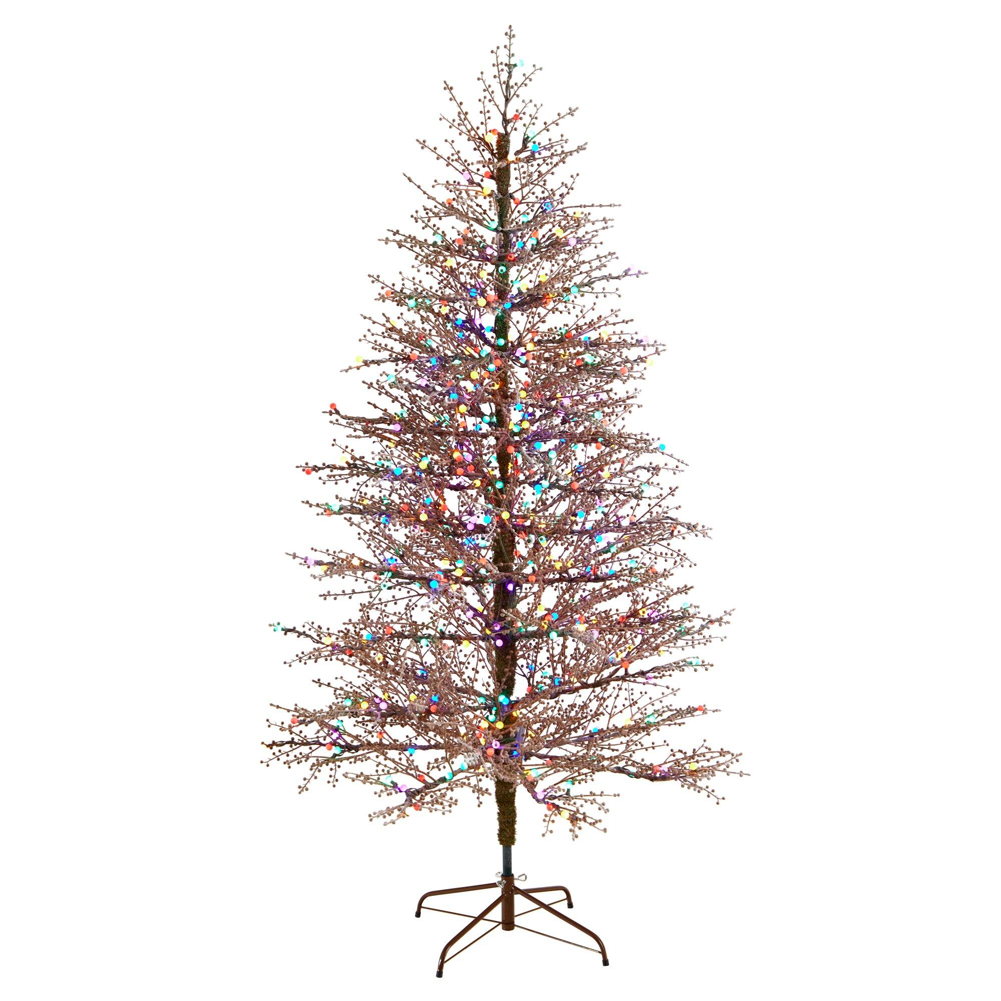7' Frosted Berry Twig Tree with 450 Multicolored Gum Ball LED Lights ...