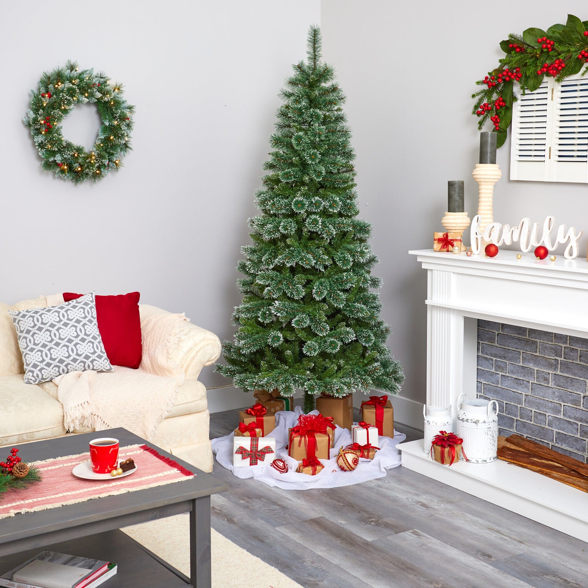 7’ Wisconsin Slim Snow Tip Pine Artificial Christmas Tree with 652 ...