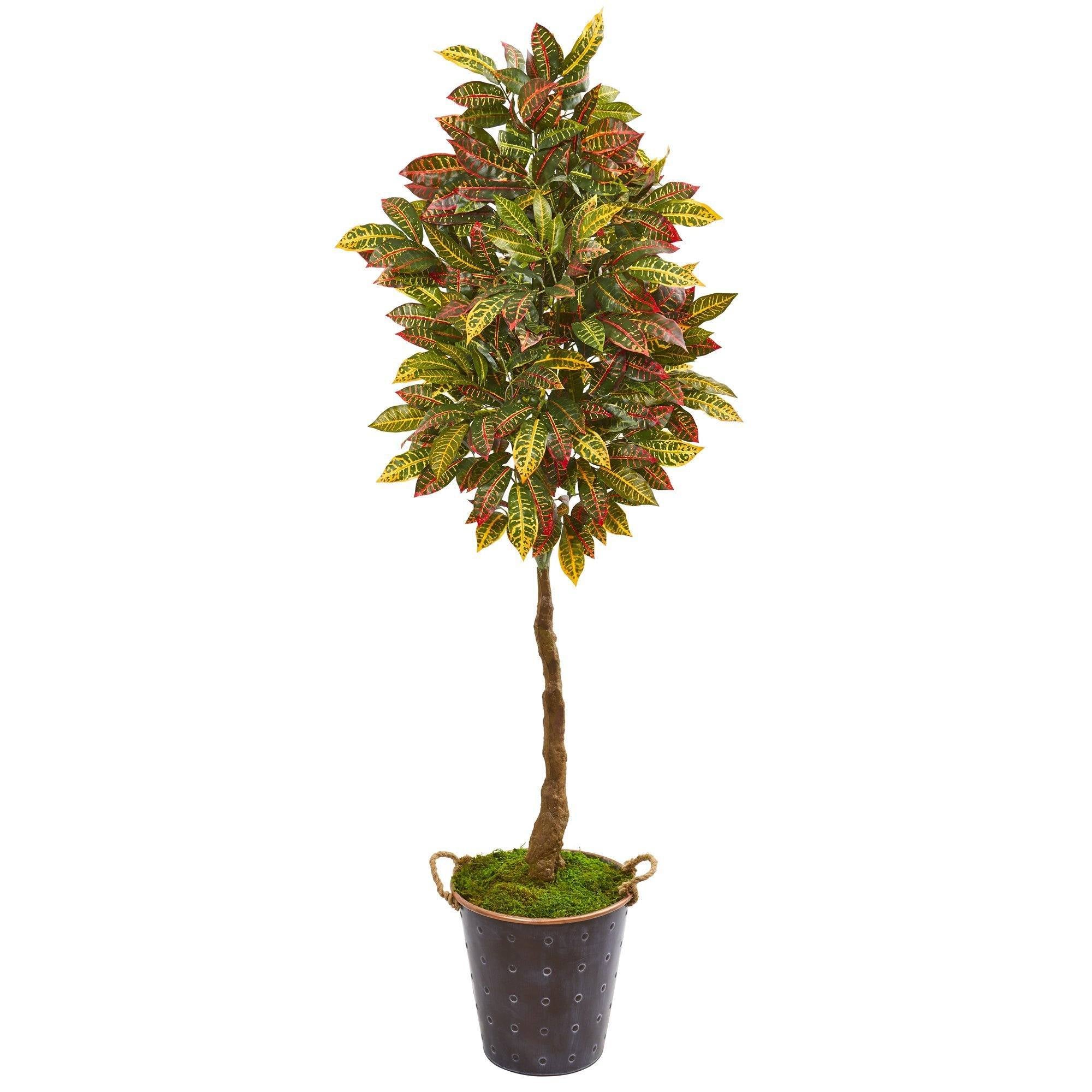 70” Croton Artificial Tree in Decorative Planter | Nearly Natural
