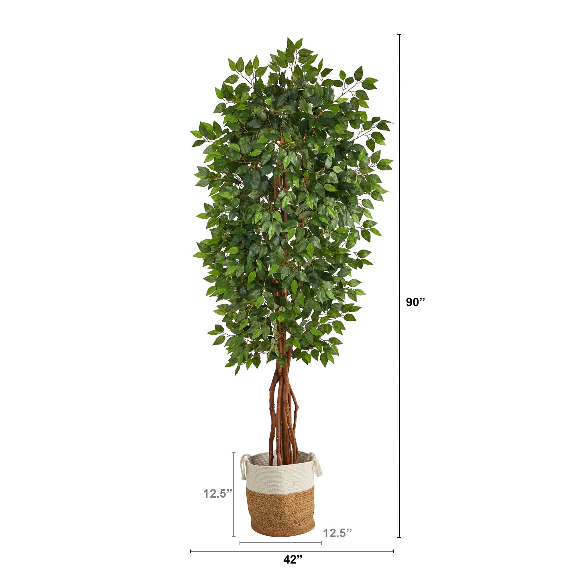 7.5' Artificial Deluxe Ficus Tree with Handmade Jute & Cotton Basket ...