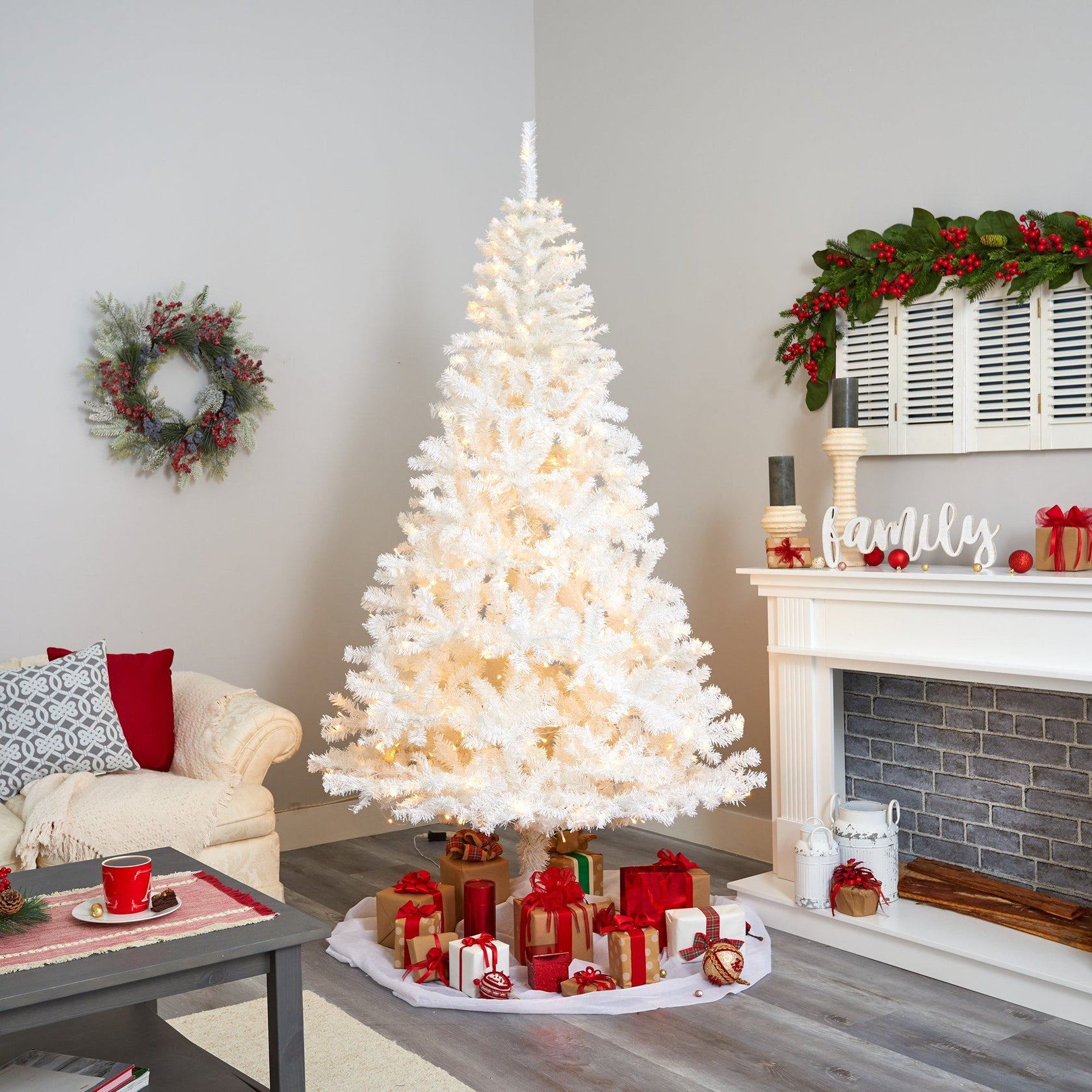 7.5' White Artificial Christmas Tree with 1380 Bendable Branches and ...
