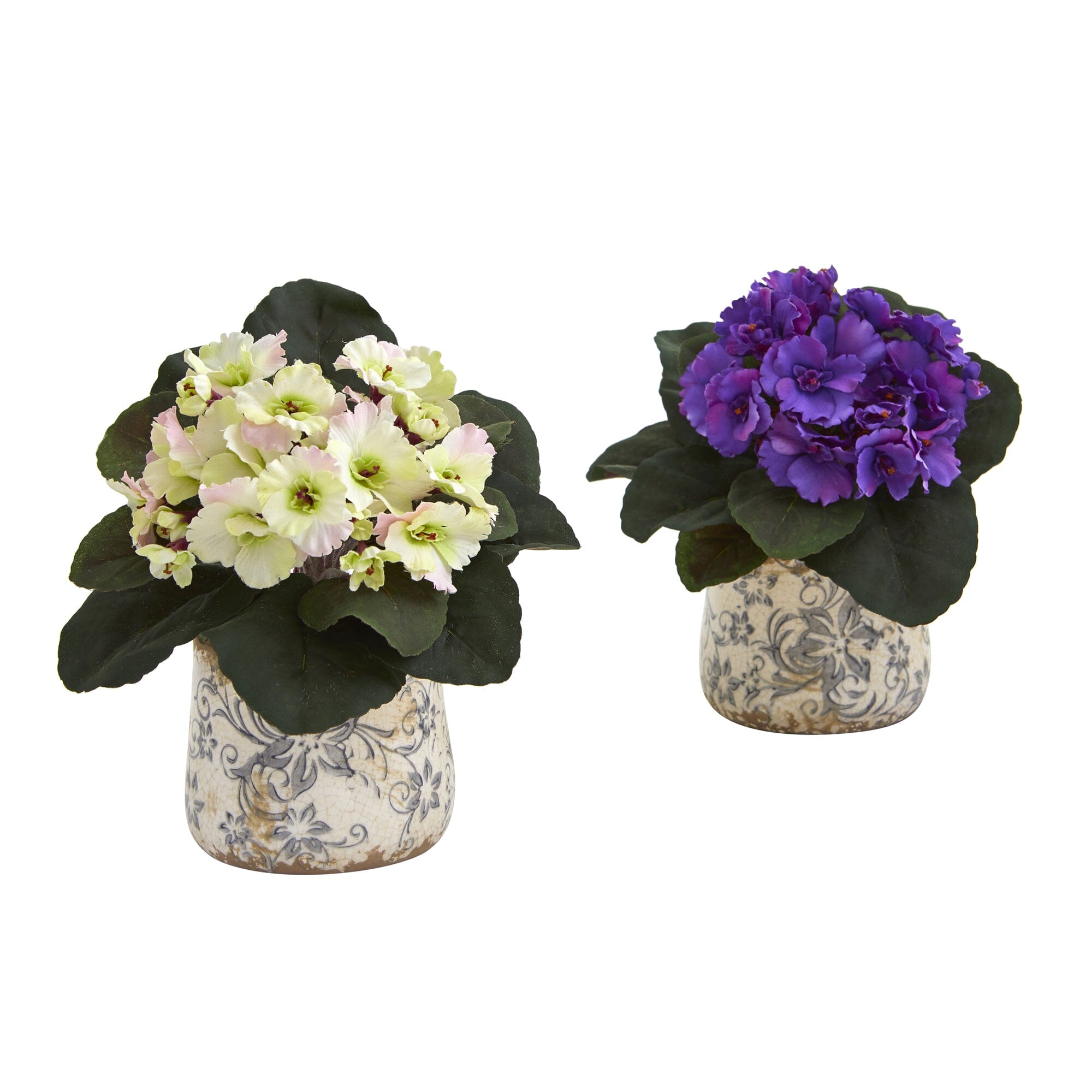 8” African Violet Artificial Plant in Floral Design Vase (Set of 2 ...