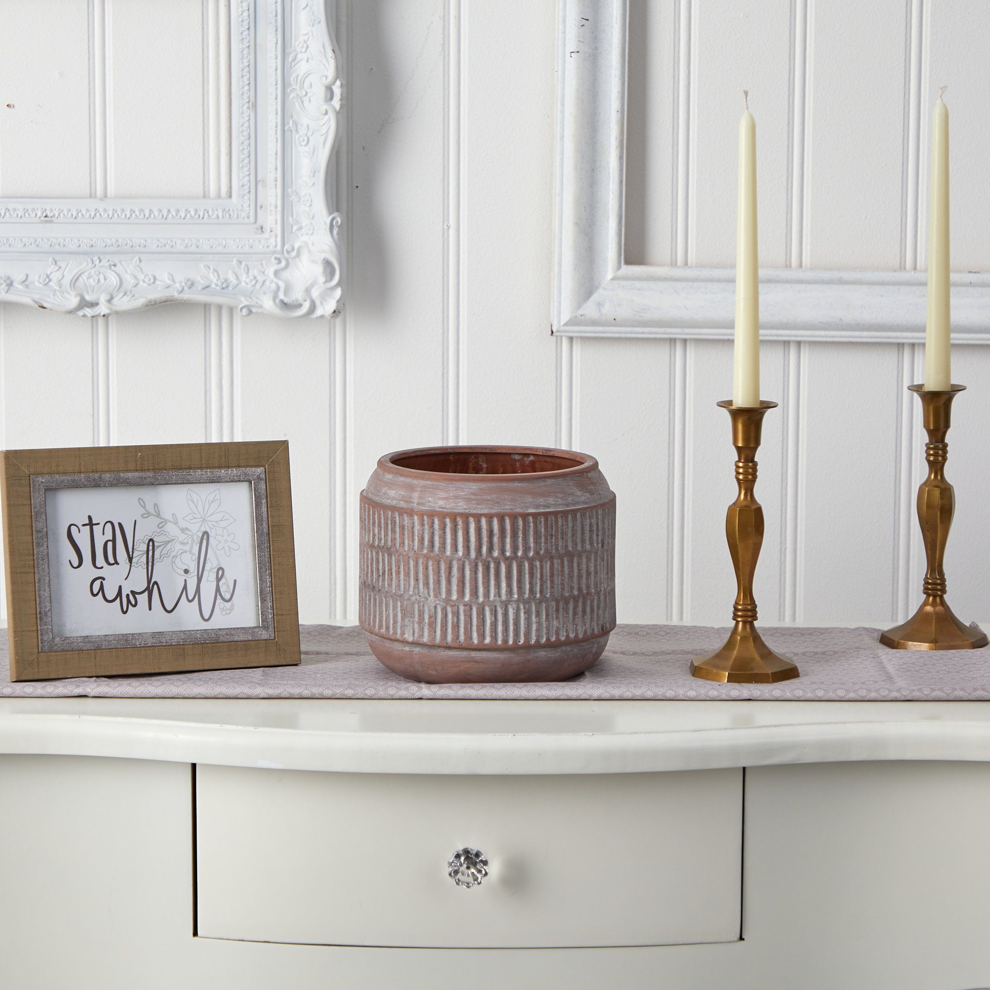 8” Boho Chic Ceramic Embossed Planter | Nearly Natural