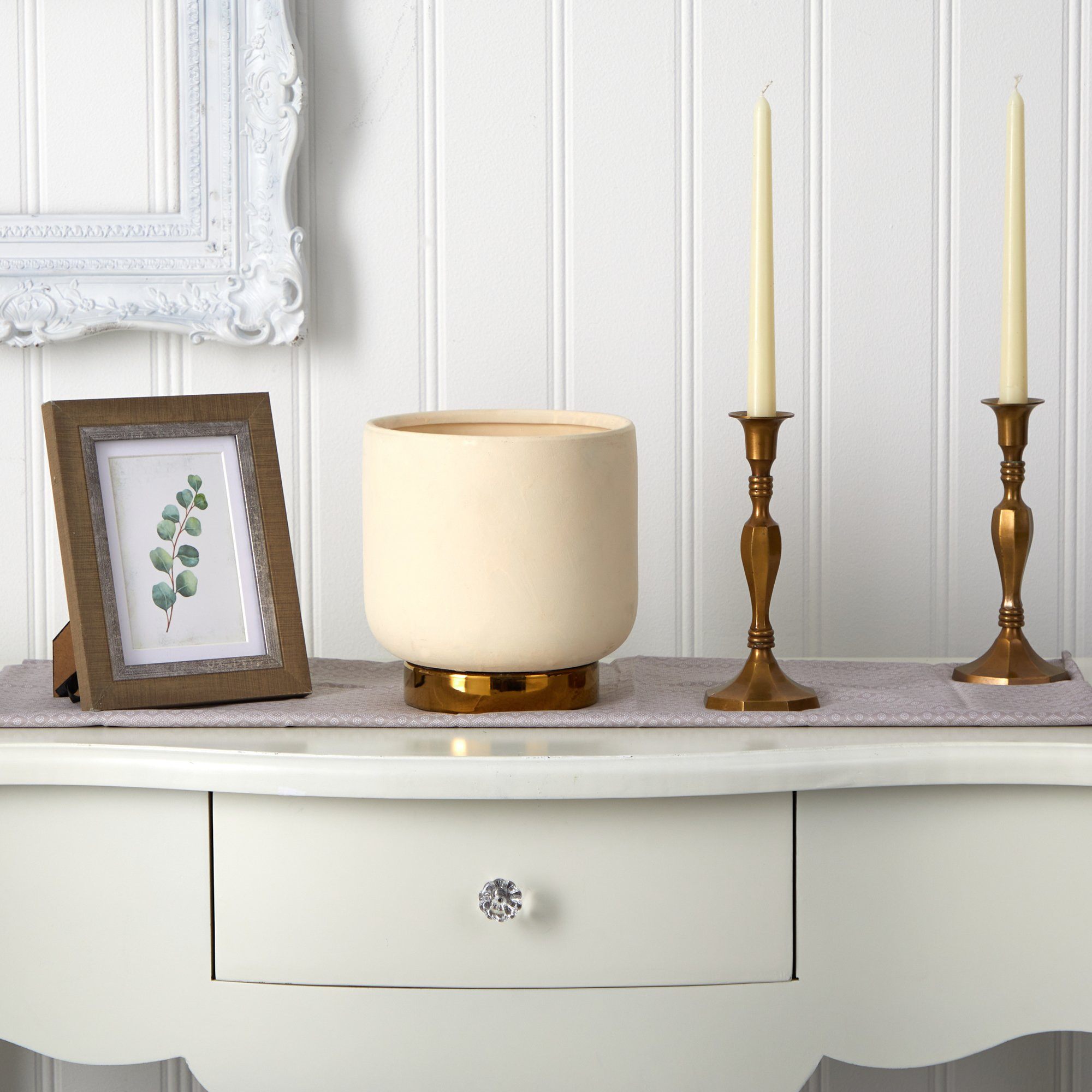 8” Elegance Ceramic Planter with Gold Accents | Nearly Natural