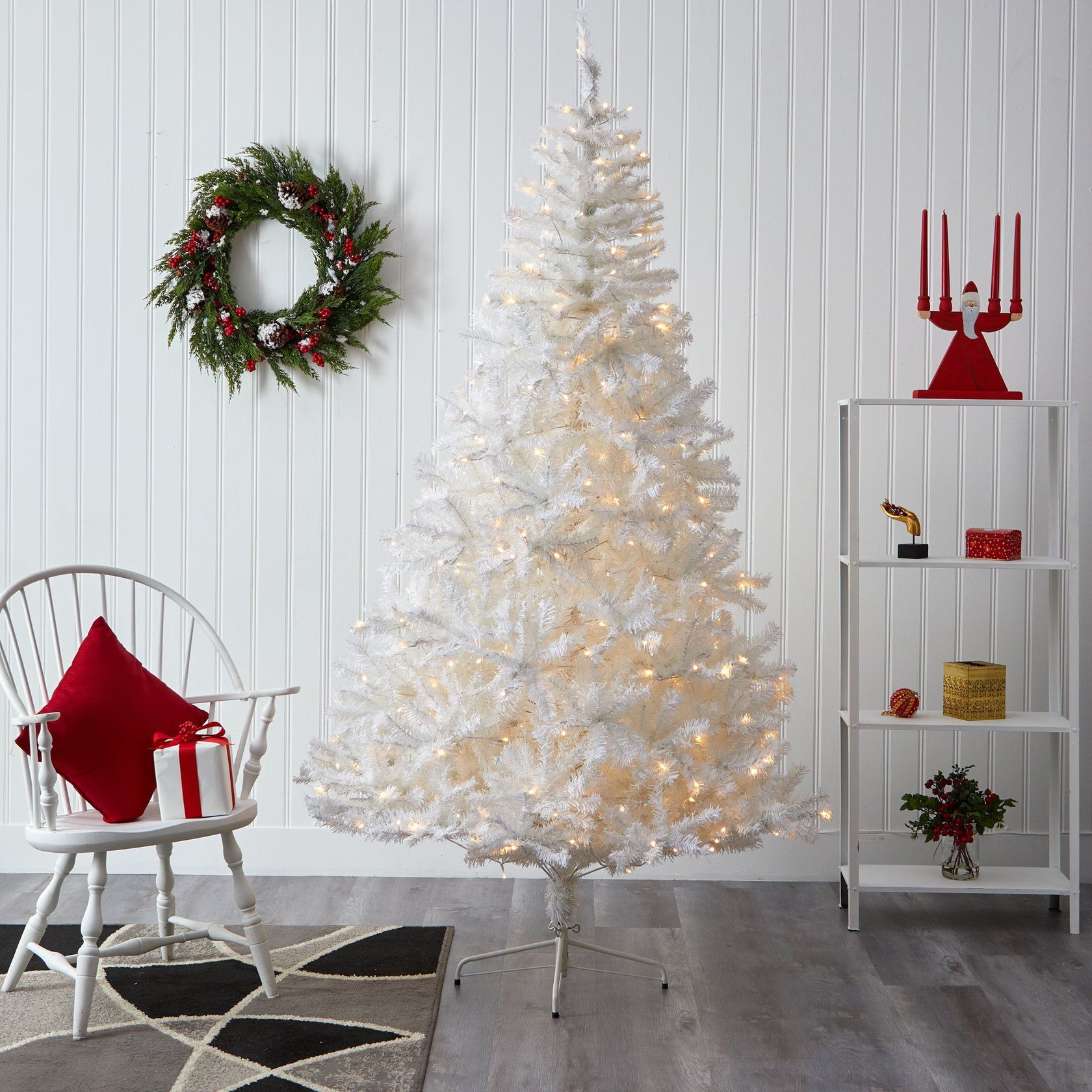 8' White Artificial Christmas Tree with 1500 Bendable Branches and 450 ...