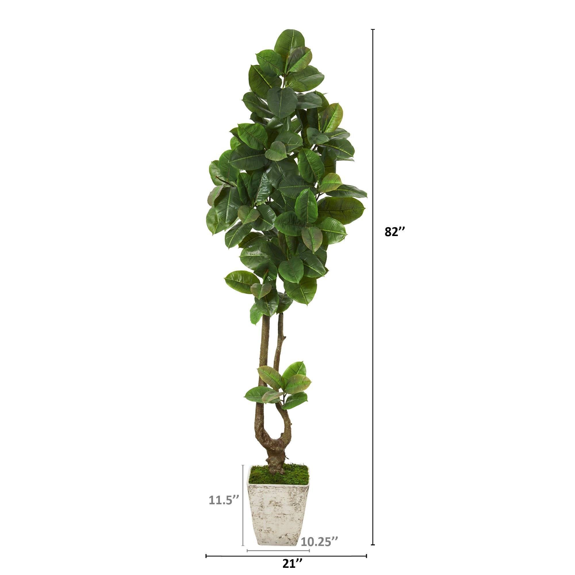 82” Rubber Leaf Artificial Tree in Country White Planter (Real Touch ...