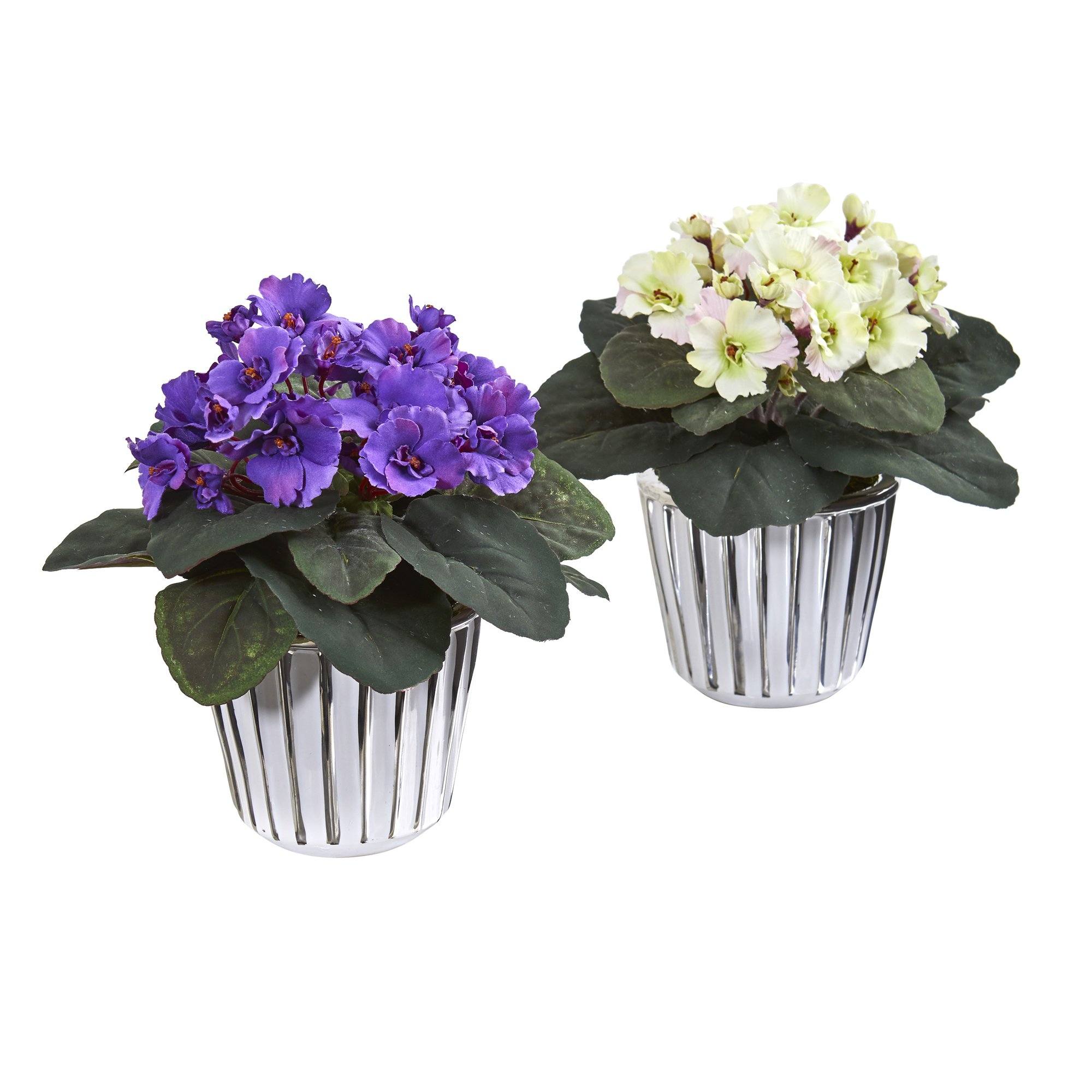 9” African Violet Artificial Plant in White Vase (Set of 2) | Nearly ...