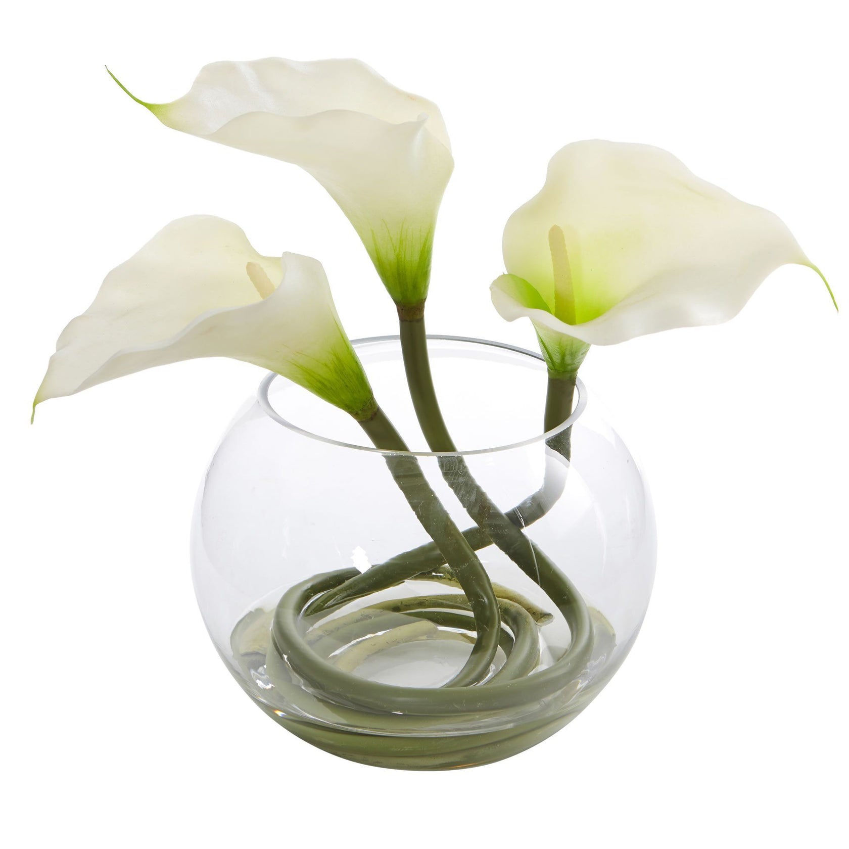 9’’ Calla Lily Artificial Arrangement in Rounded Glass Vase 1536 Nearly ...