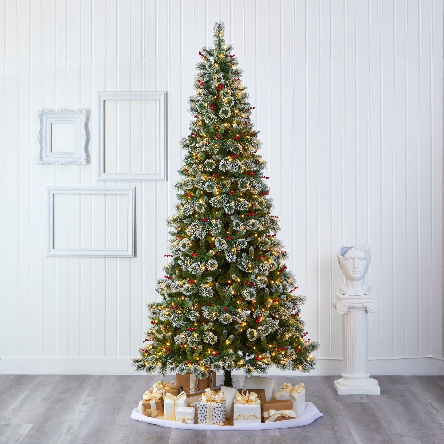 9’ Frosted Swiss Pine Artificial Christmas Tree with 700 Clear LED ...