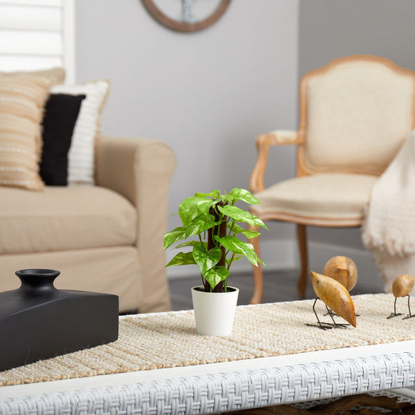 9” Pothos Artificial Plant in White Planter (Real Touch) | Nearly Natural