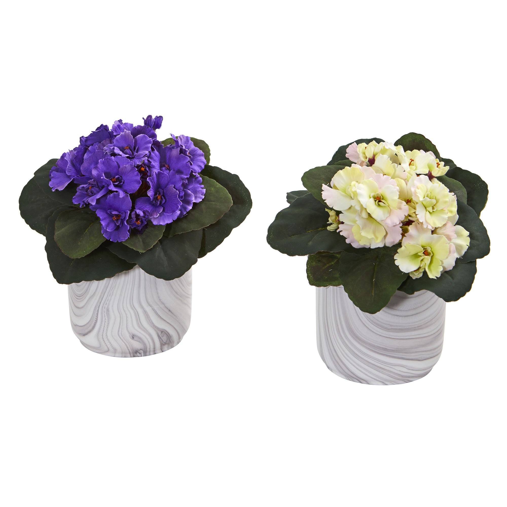 African Violet Artificial Plant in Marble Vase (Set of 2) 8148-S2 ...