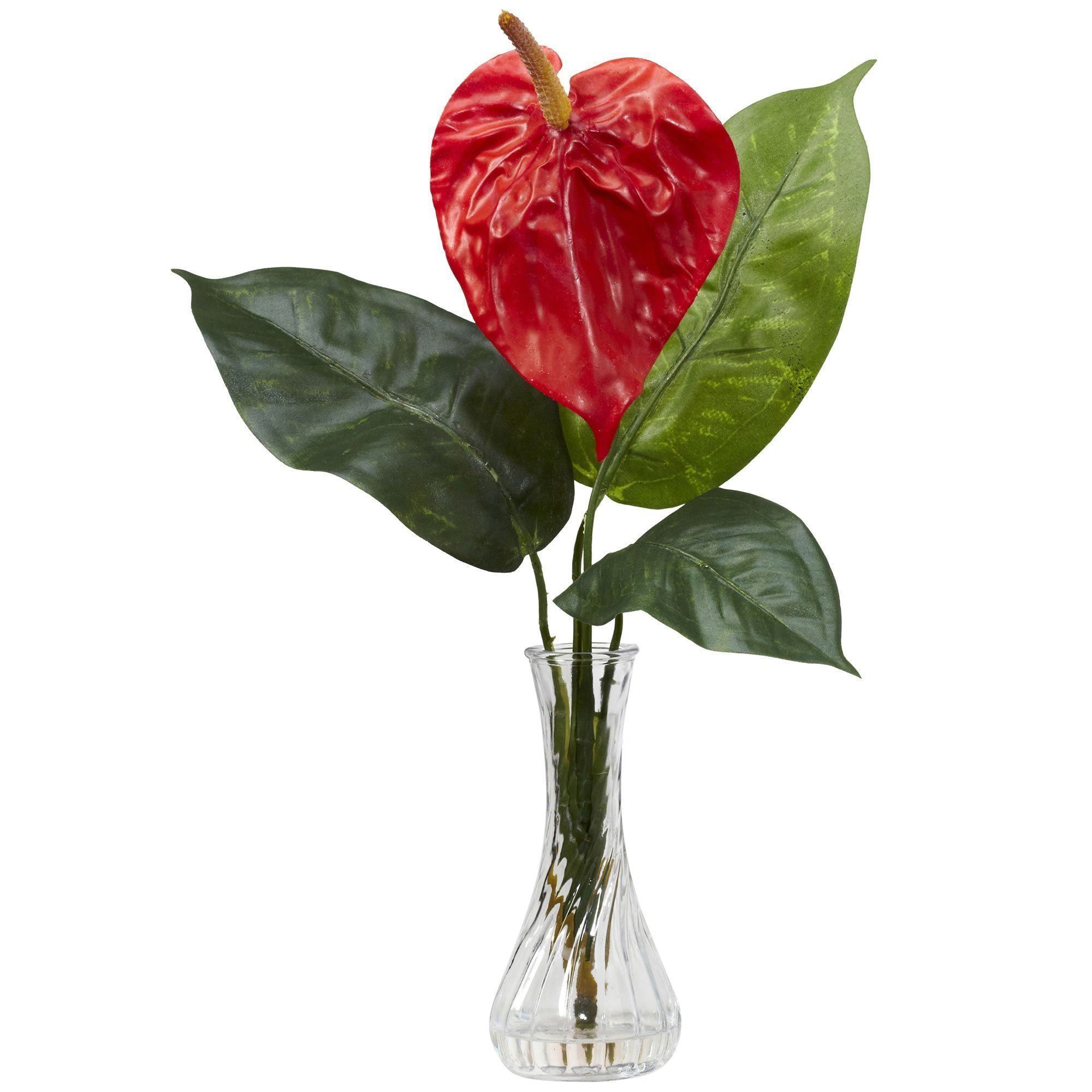Anthurium w/Bud Vase Silk Flower Arrangement (Set of 2) | Nearly Natural