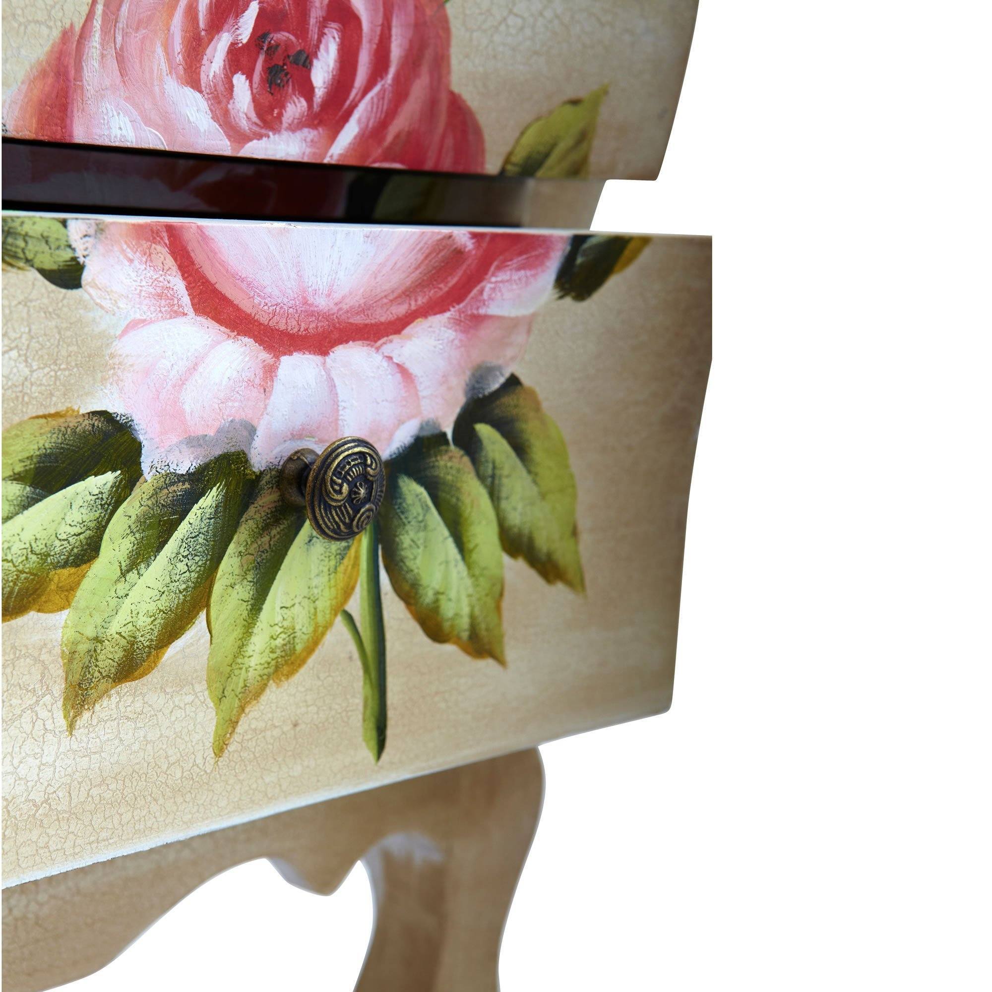 Antique Night Stand w/Floral Art | Nearly Natural