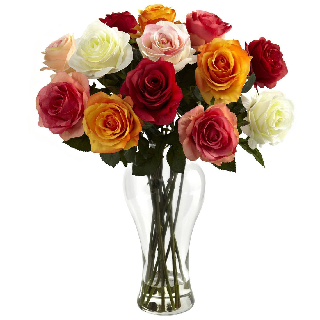 Assorted Blooming Roses w/Vase 1348 Nearly Natural