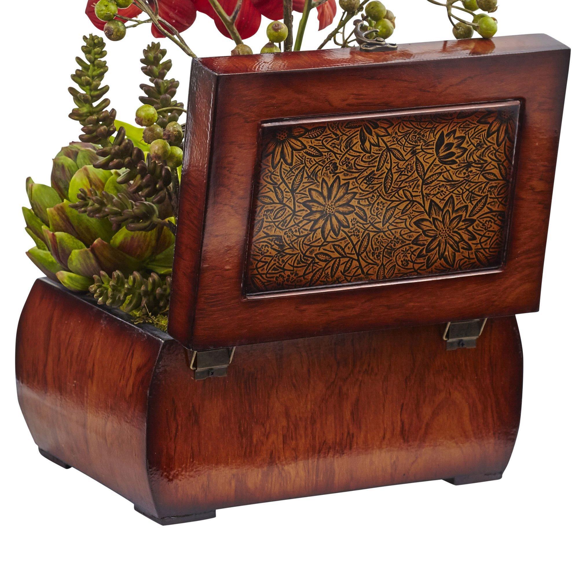 Autumn Orchid & Succulent Arrangement w/Chest | Nearly Natural