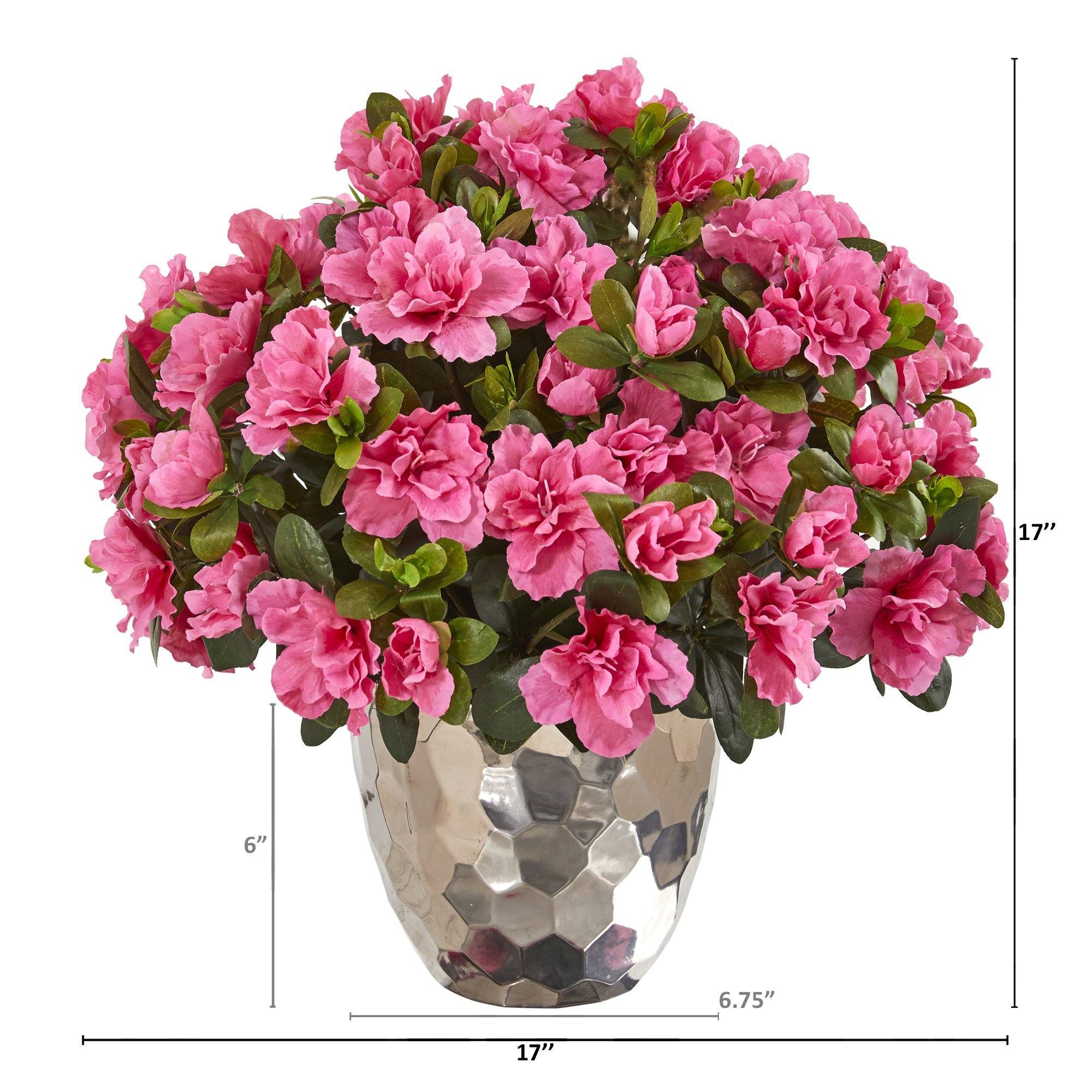 Azalea Artificial Plant in Silver Planter | Nearly Natural