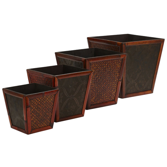 Bamboo Square Decorative Planters (Set of 4) | Nearly Natural