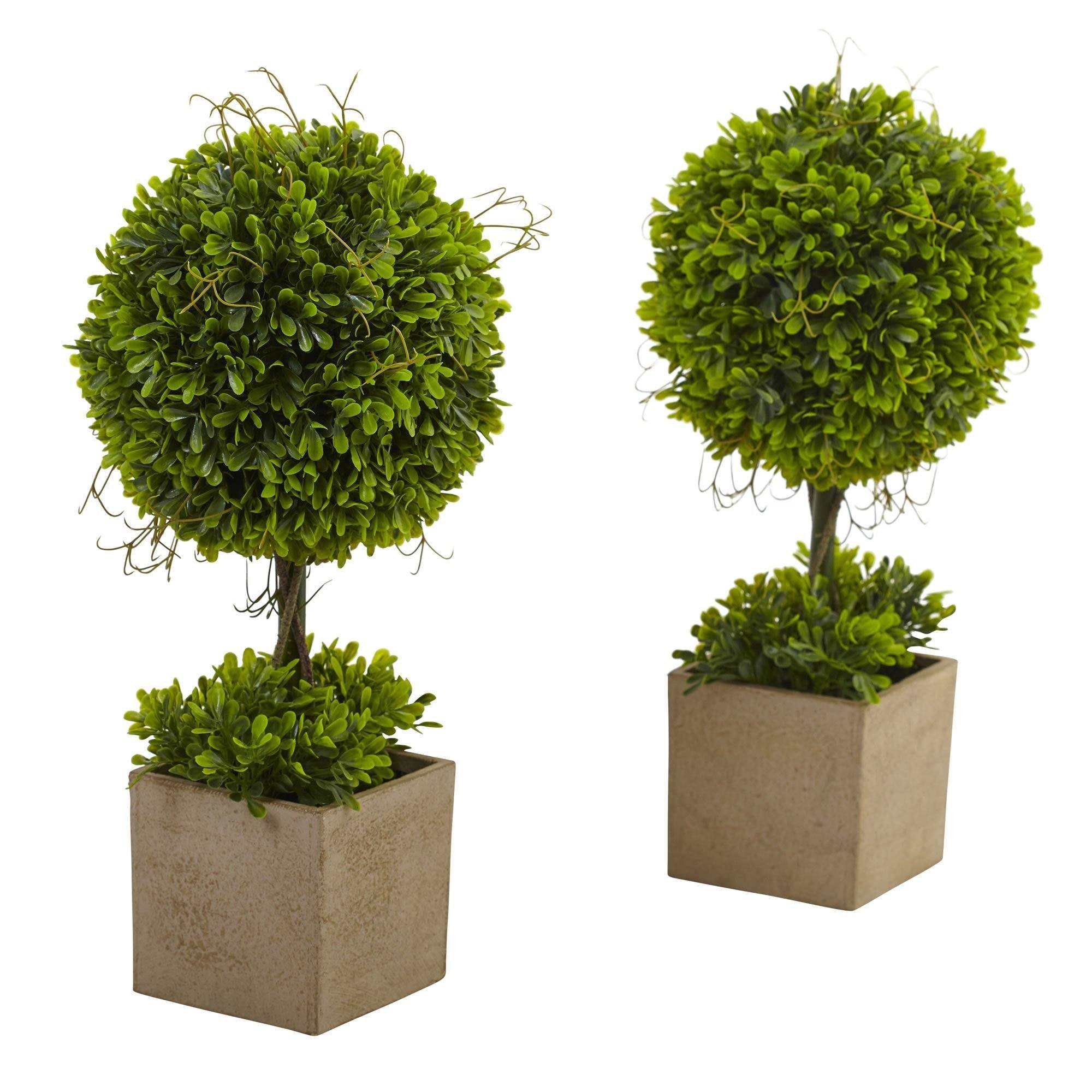Boxwood Topiary w/Planter (Set of 2) | Nearly Natural