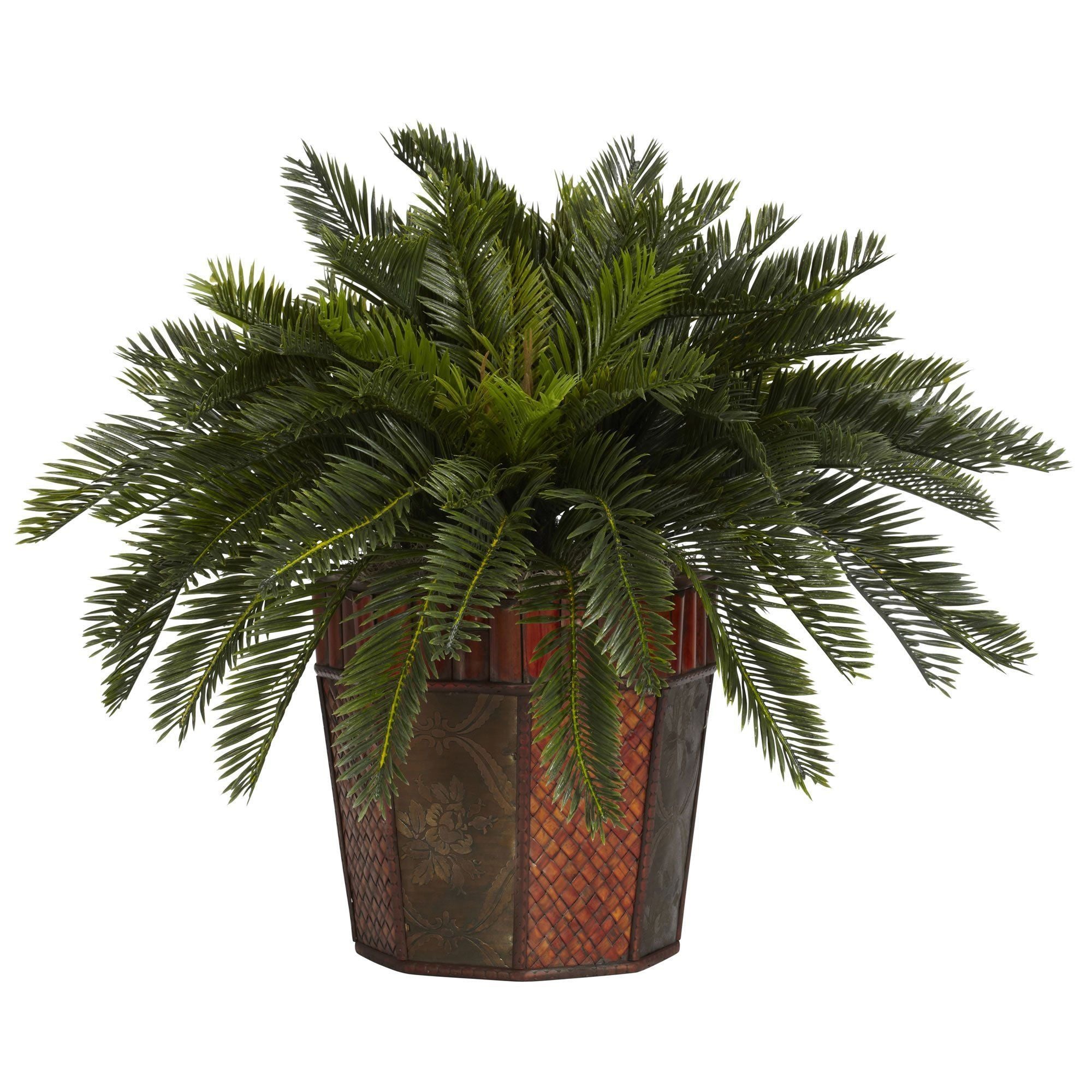 Cycas w/Octagon Vase Silk Plant | Nearly Natural