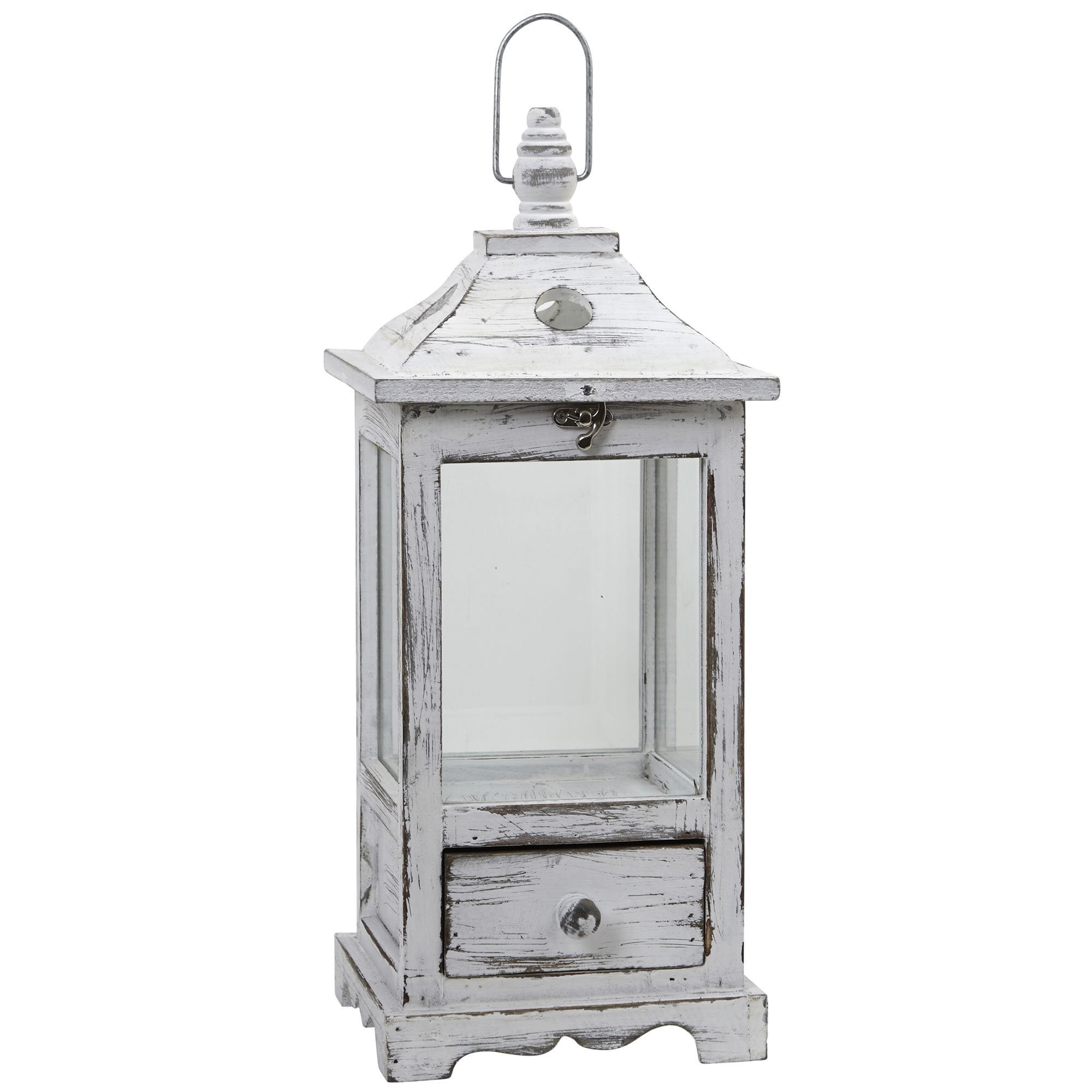 Distressed Wooden Lantern with Drawers | Nearly Natural