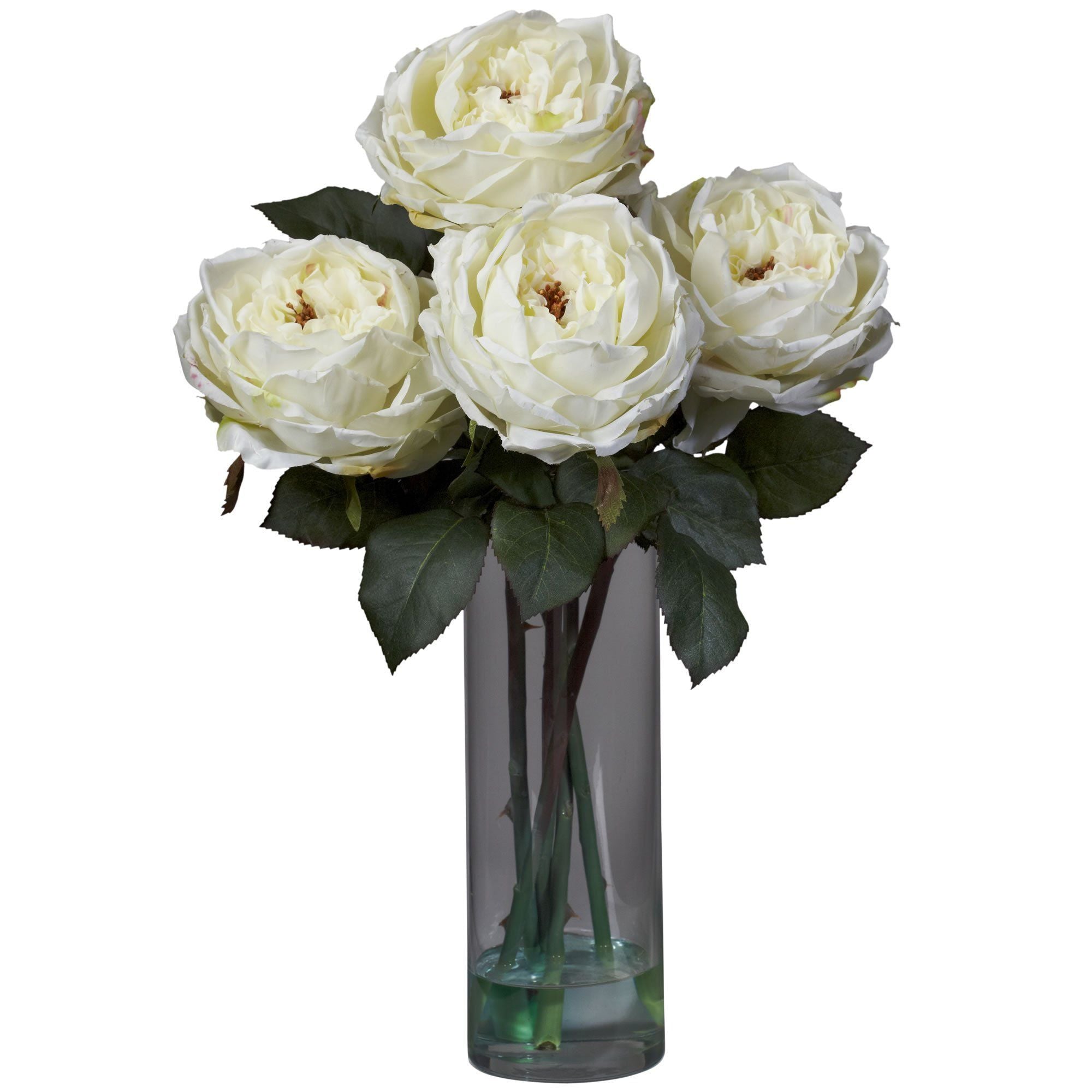 Fancy Rose w/Cylinder Vase Silk Flower Arrangement 1247 Nearly Natural