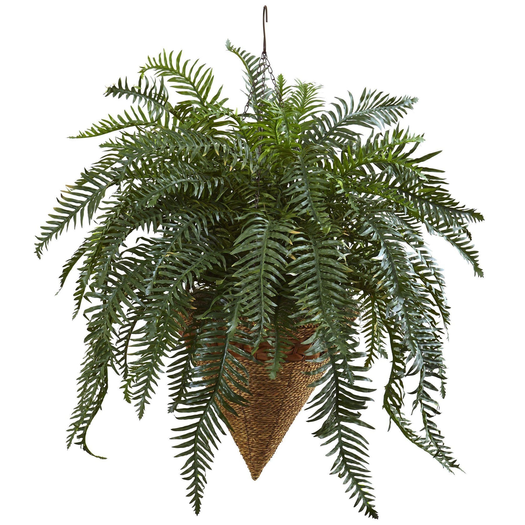 Giant River Fern with Cone Hanging Basket | Nearly Natural