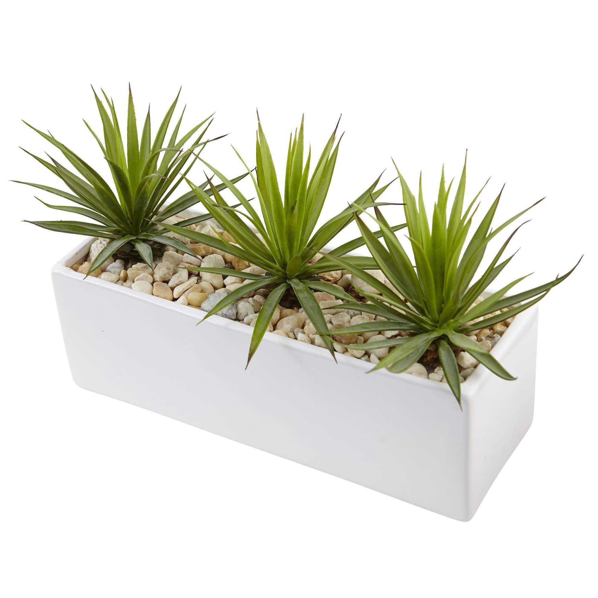 Mini Agave in Rectangular Ceramic | Nearly Natural