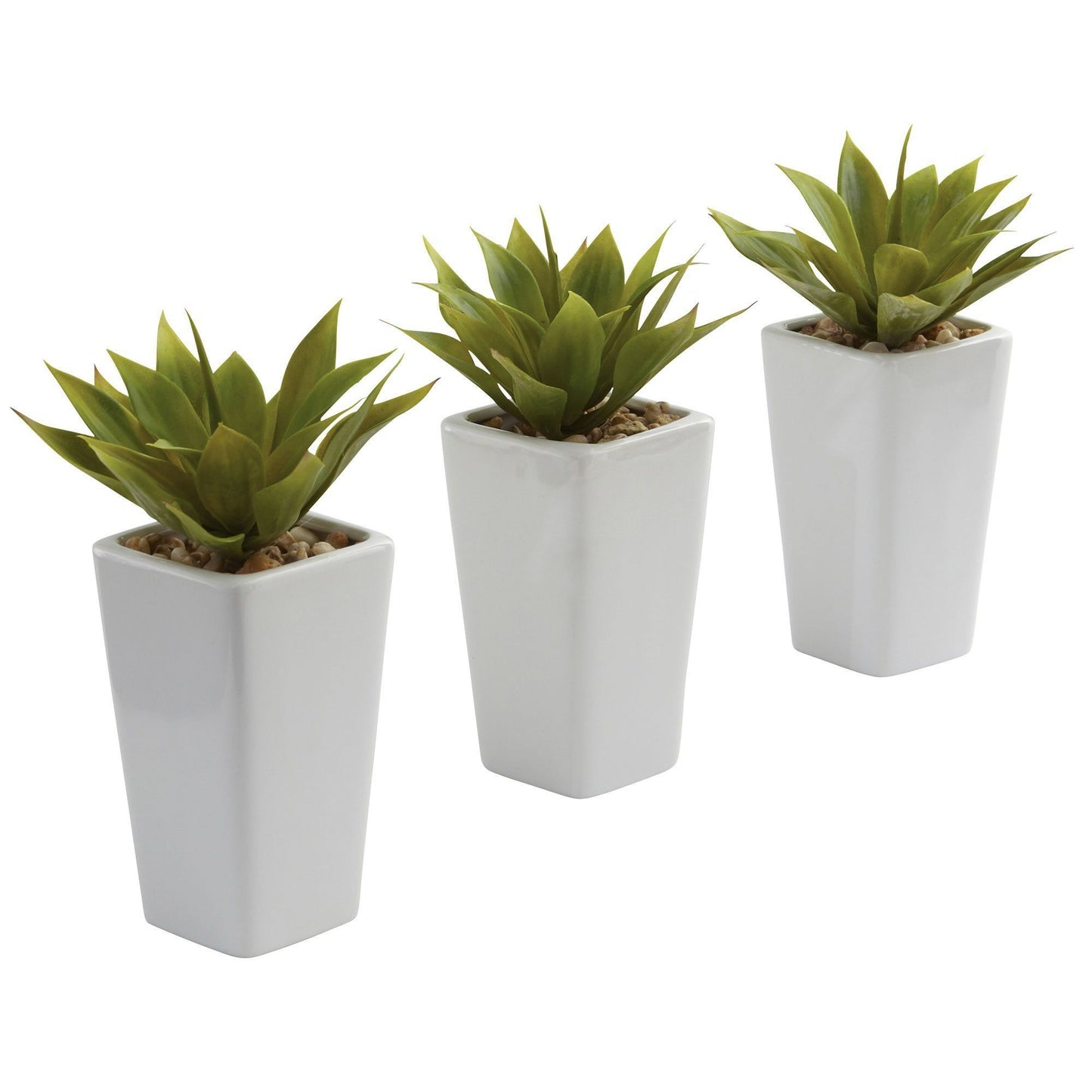 Mini Agave w/ Planter (Set of 3) White | Nearly Natural