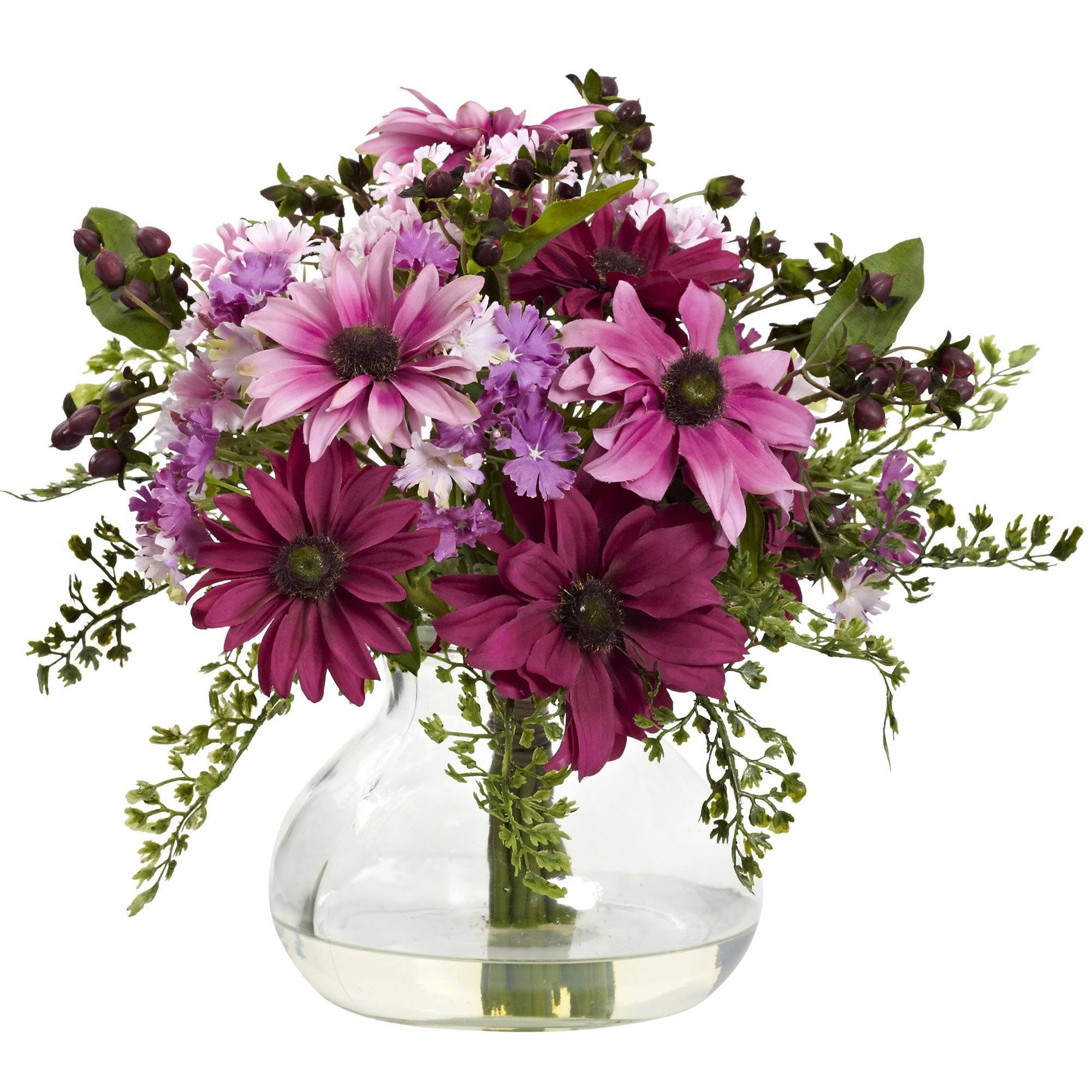 Mixed Daisy Arrangement w/Vase 1354 Nearly Natural