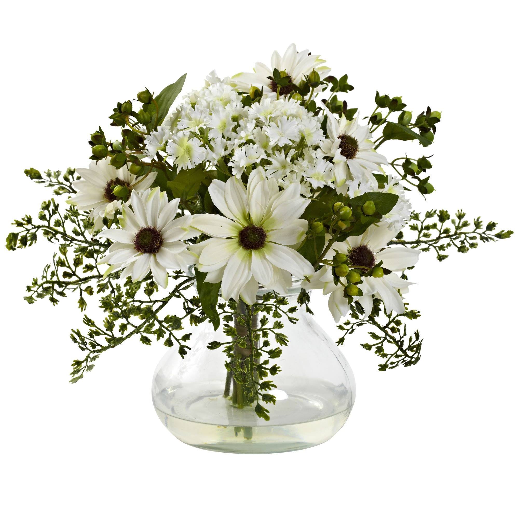 Mixed Daisy Arrangement w/Vase 1354 Nearly Natural