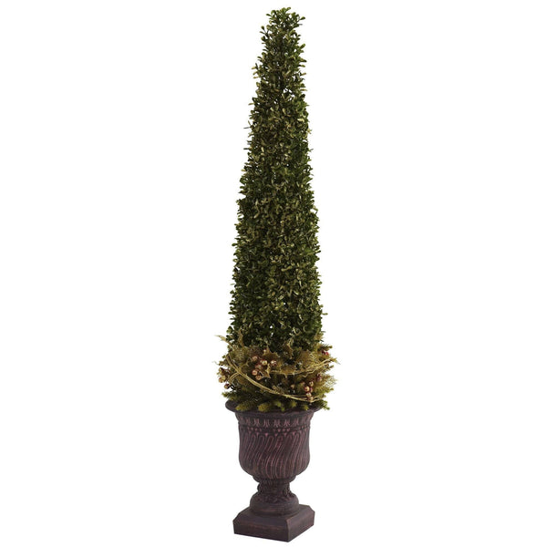 Mixed Golden Boxwood & Holly Topiary w/Urn | Nearly Natural