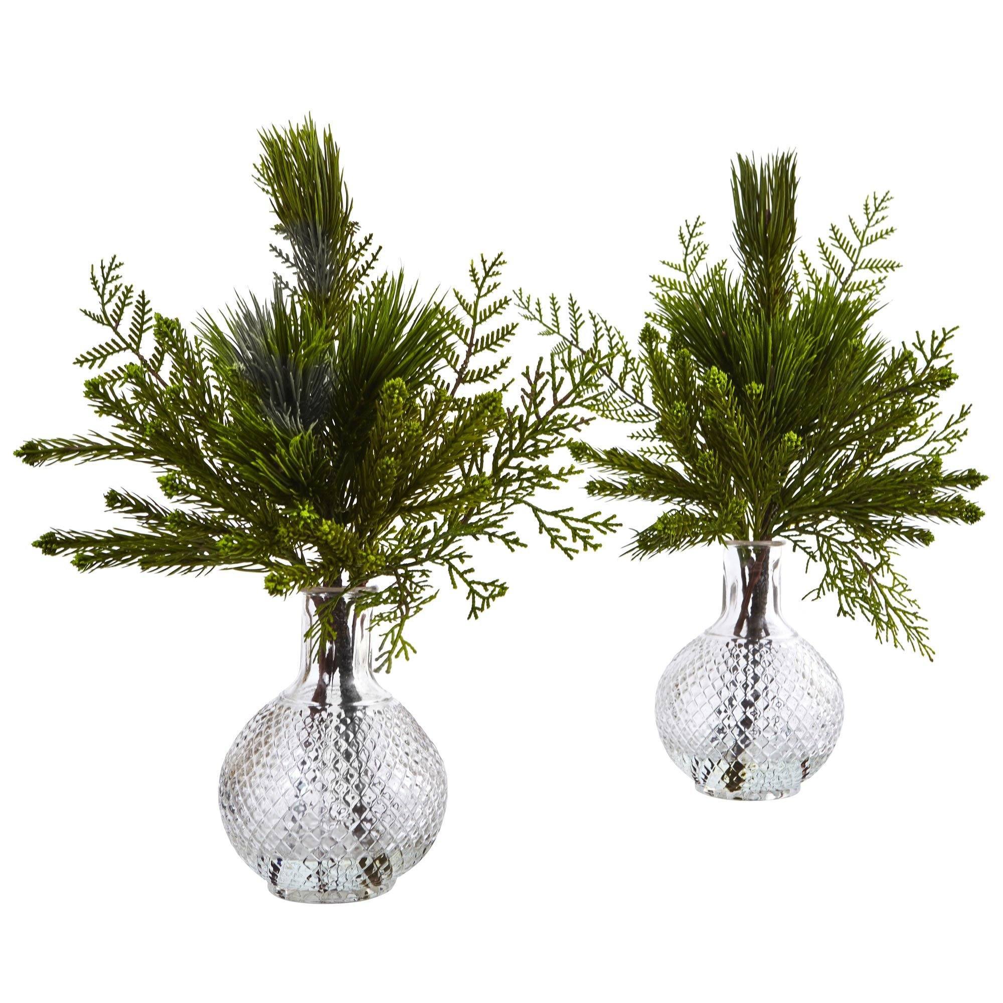 Mixed Pine in Glass Vase | Nearly Natural