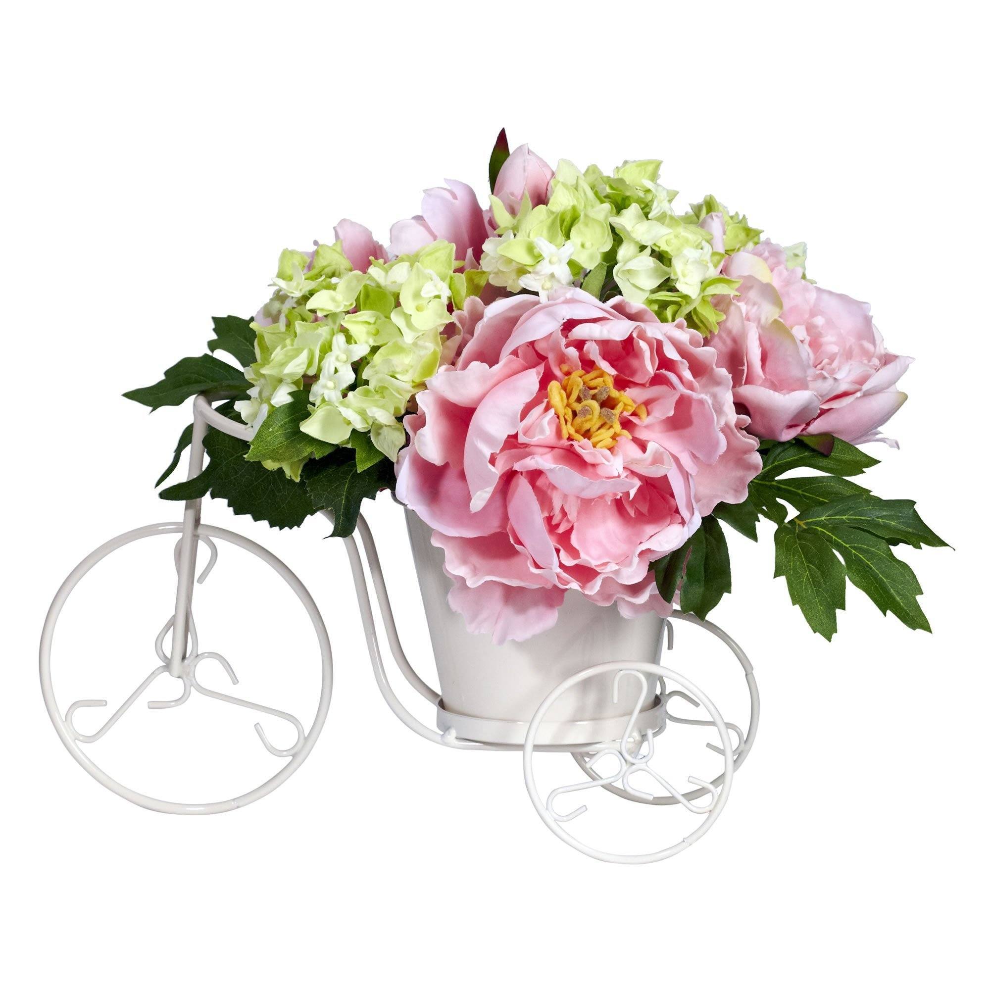 Peony & Hydrangea Tricycle Silk Flower Arrangement | Nearly Natural