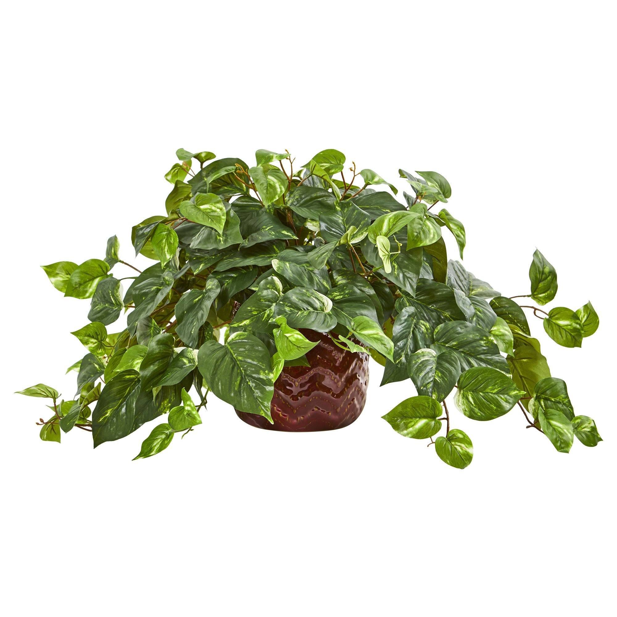 Pothos Artificial Plant in Design Red Vase | Nearly Natural