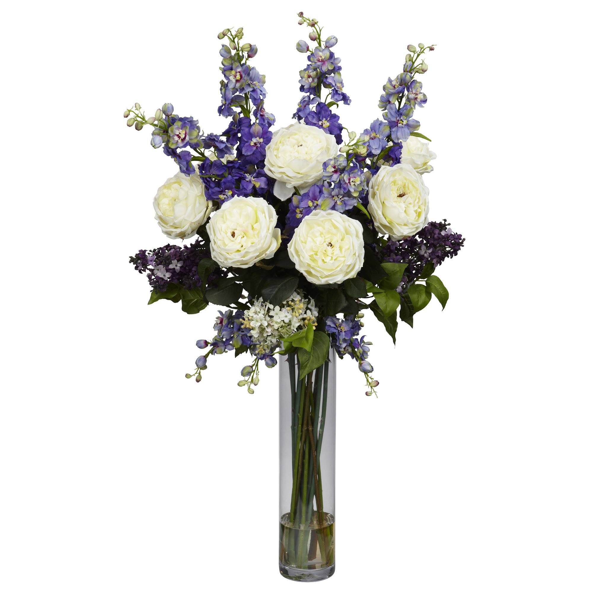 Rose, Delphinium and Lilac Silk Flower Arrangement 1220 Nearly Natural