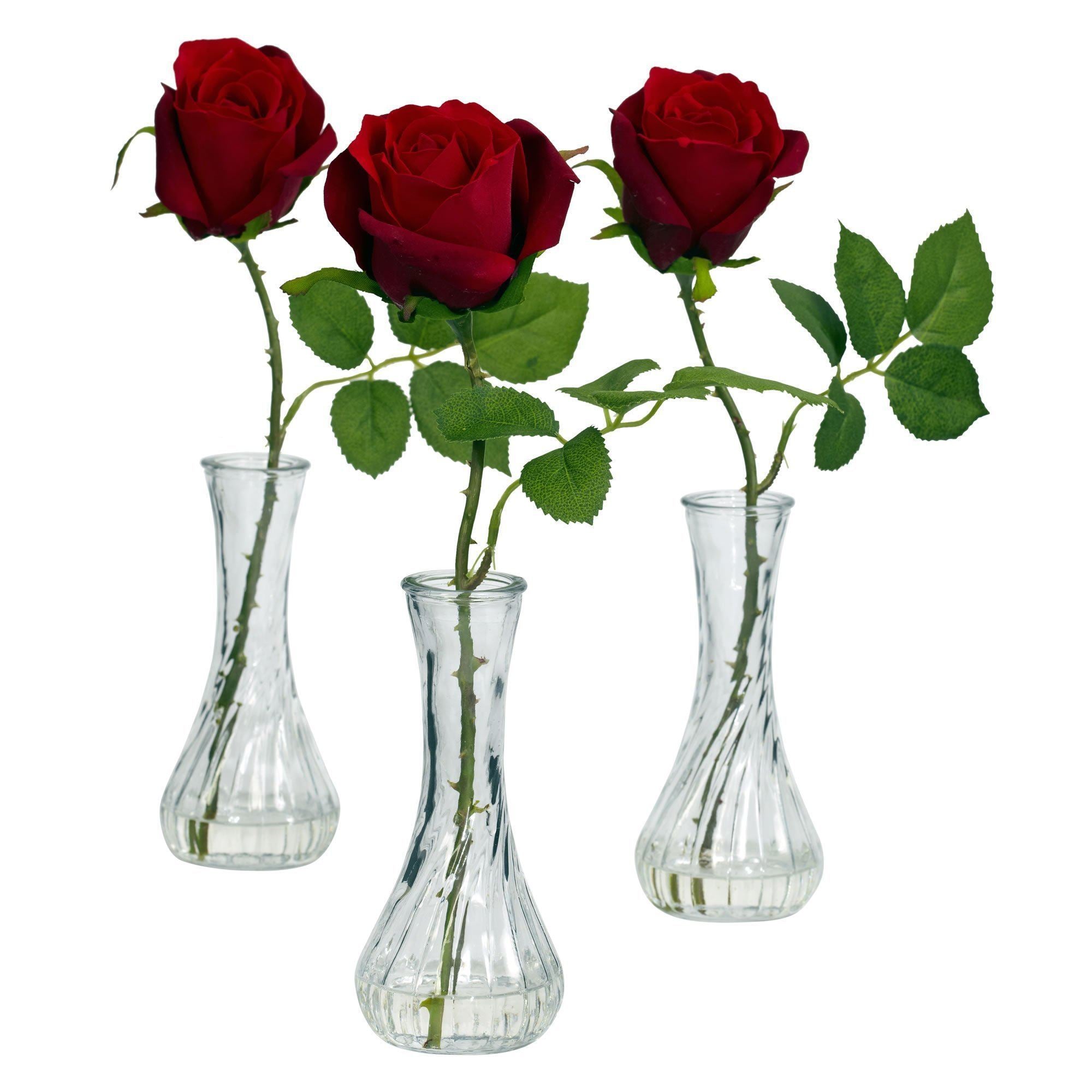 Rose w/Bud Vase (Set of 3) | Nearly Natural