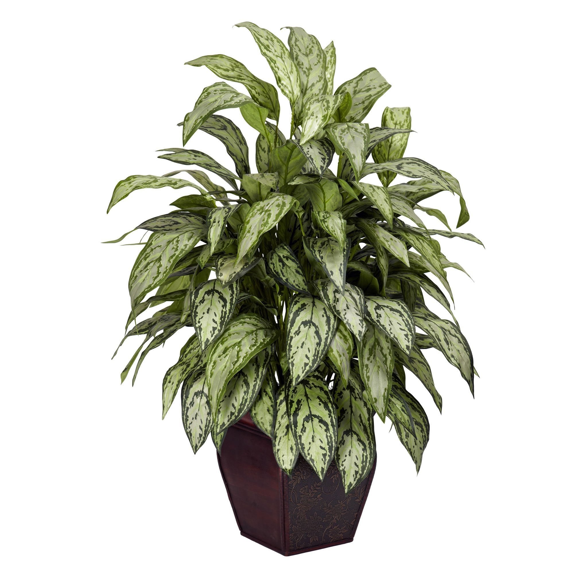 Silver Queen w/Decorative Planter Silk Plant | Nearly Natural