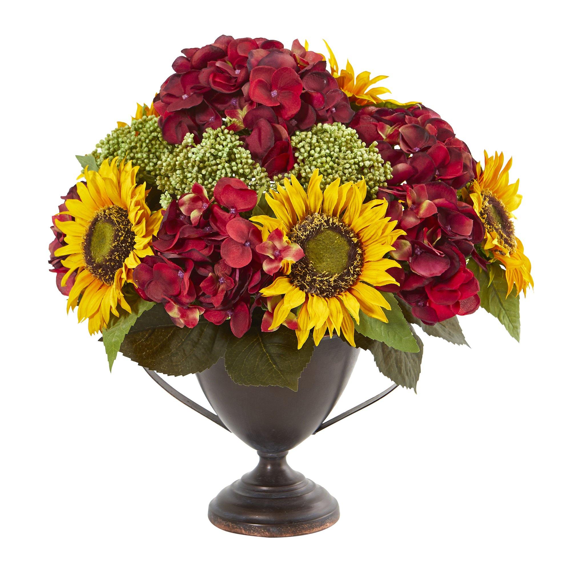 Sunflower and Hydrangea Artificial Arrangement | Nearly Natural